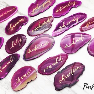 2.5" - 3" Purple Agate Slice Calligraphy Name Place Cards | Agate ...