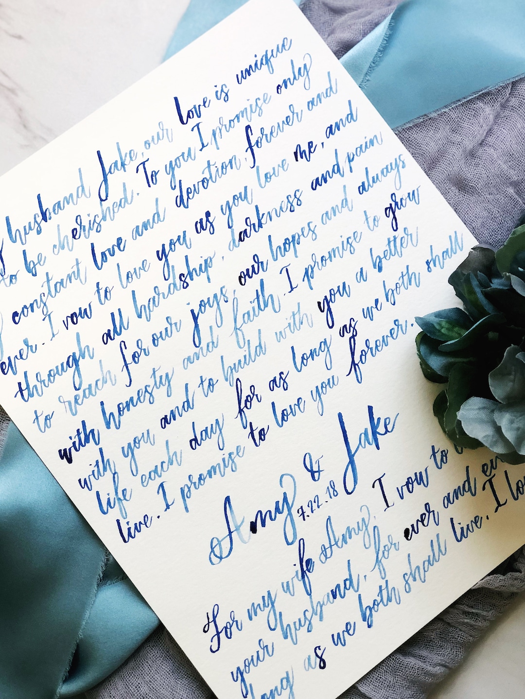 Wedding Vows Keepsake Hand Written Calligraphy | Watercolor Wedding ...
