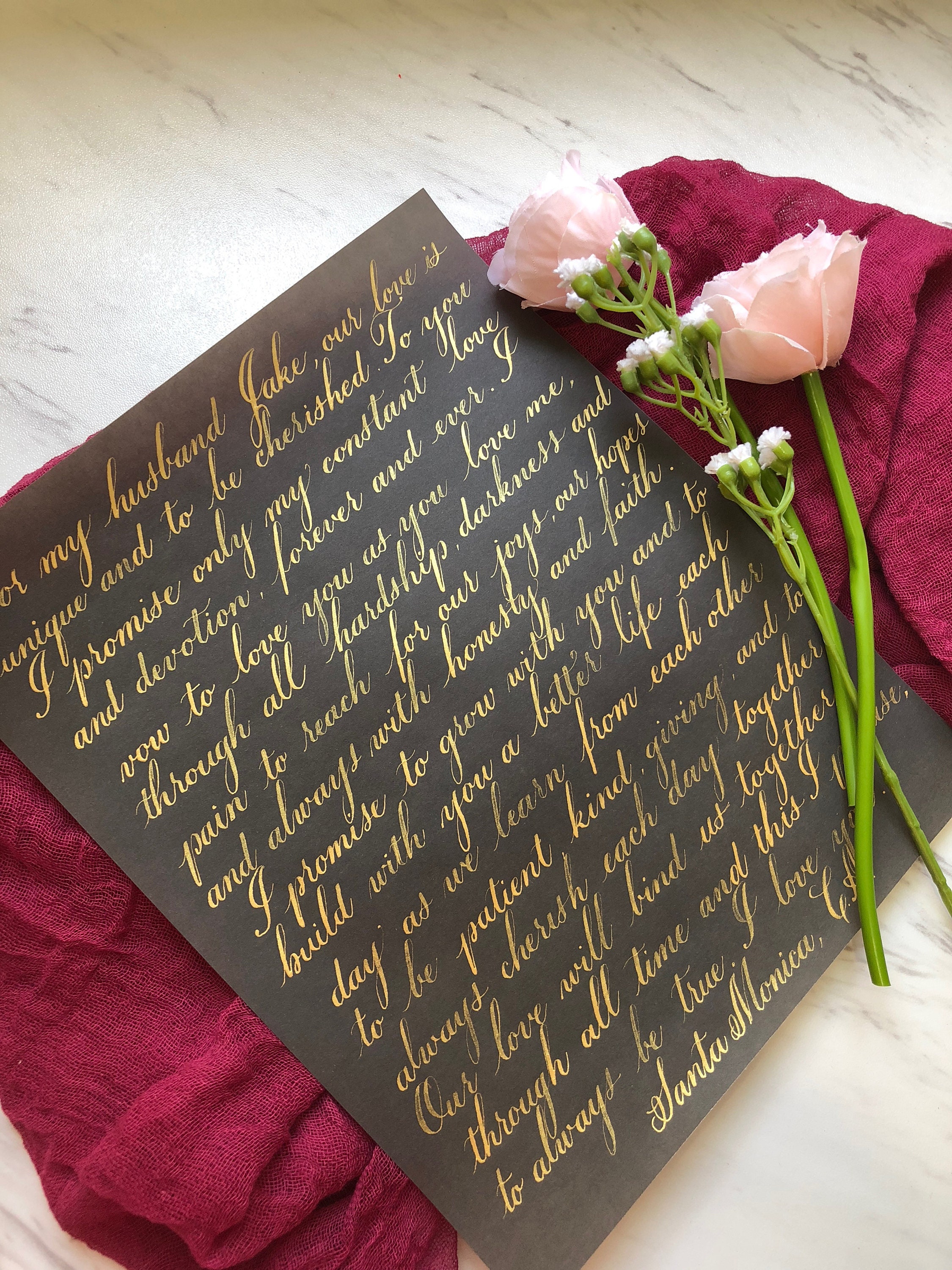 Wedding Vows Keepsake Hand Written Calligraphy Wedding Vows | Etsy