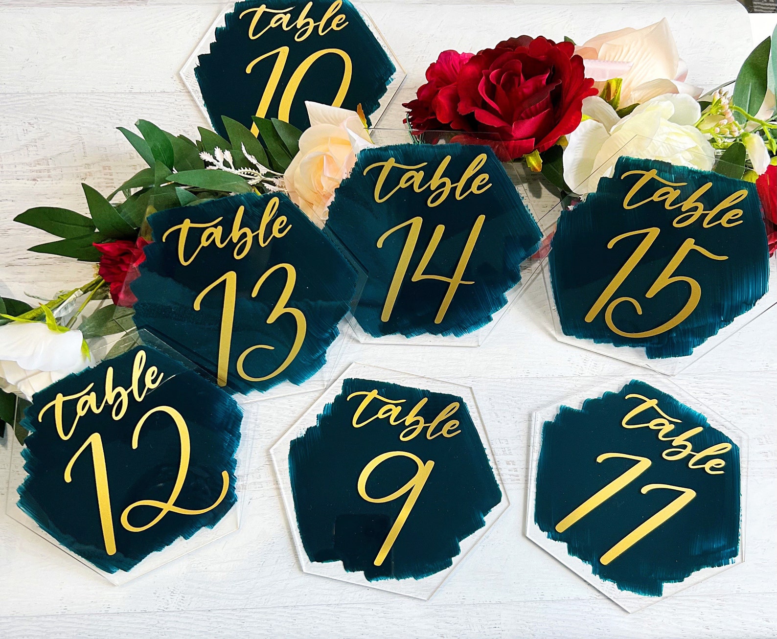 Back Painted Hexagon Acrylic Wedding Table Number Sign - Etsy