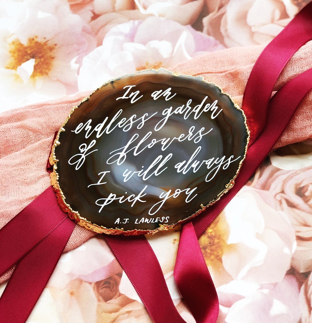 Custom Poem Verse Quote Calligraphy on Gold Trim Agate Slice - Etsy