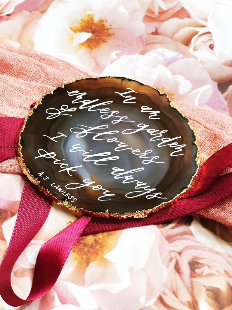 Custom Poem Verse Quote Calligraphy on Gold Trim Agate Slice - Etsy