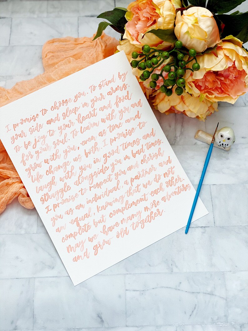 Wedding Vows Keepsake Hand Written Calligraphy Watercolor - Etsy