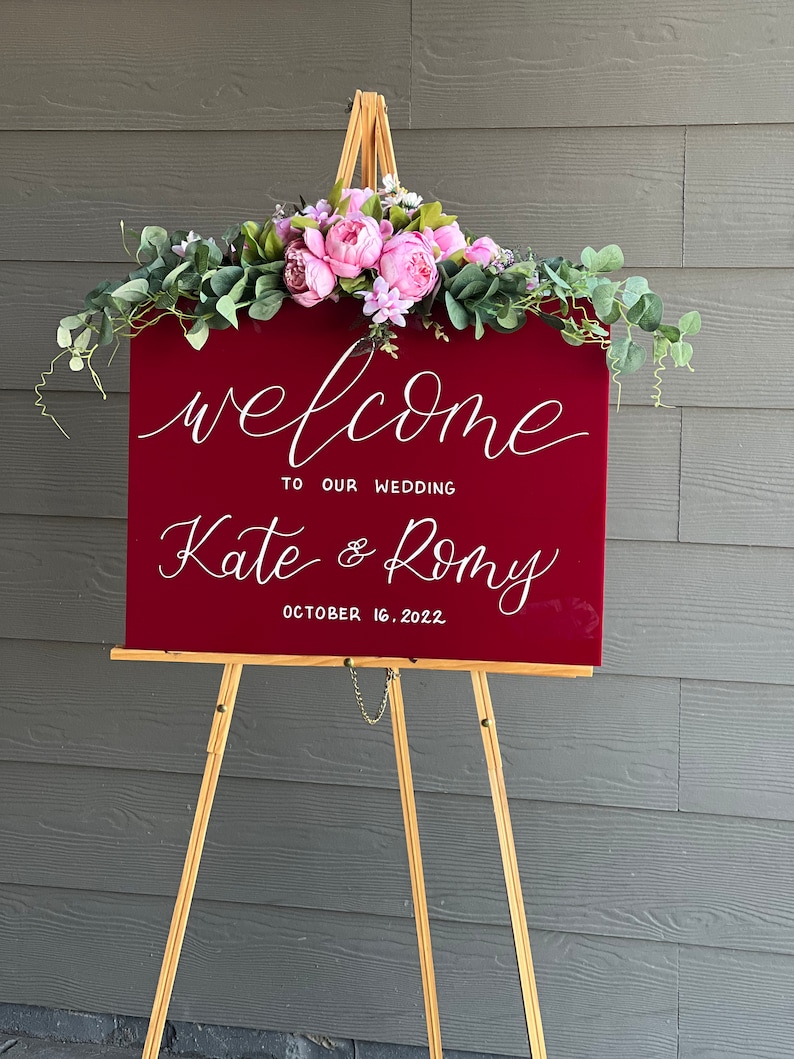 Burgundy Acrylic Wedding Welcome Sign Birthday Party Sign - Etsy