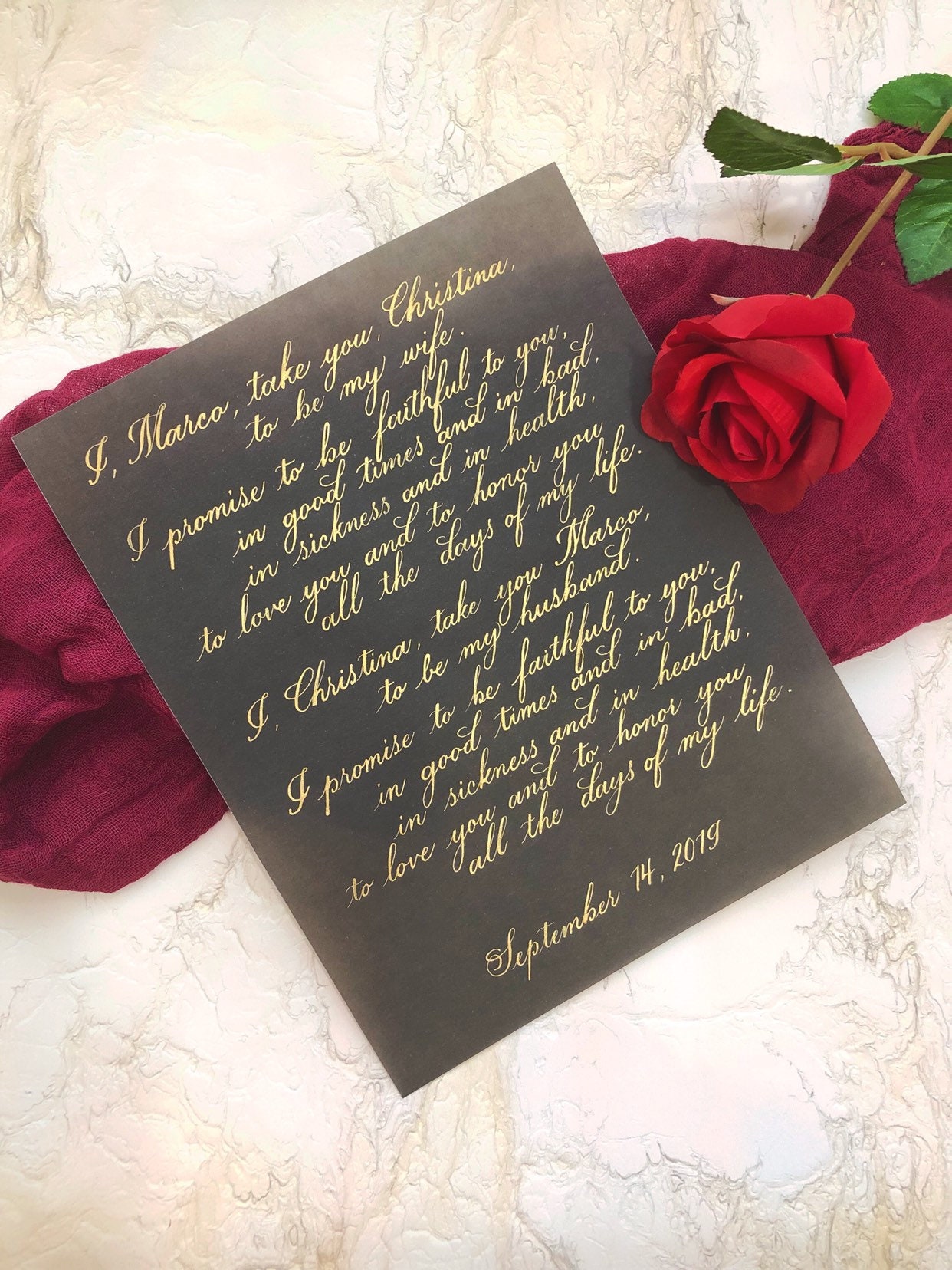 Wedding Vows Keepsake Hand Written Calligraphy Wedding Vows | Etsy
