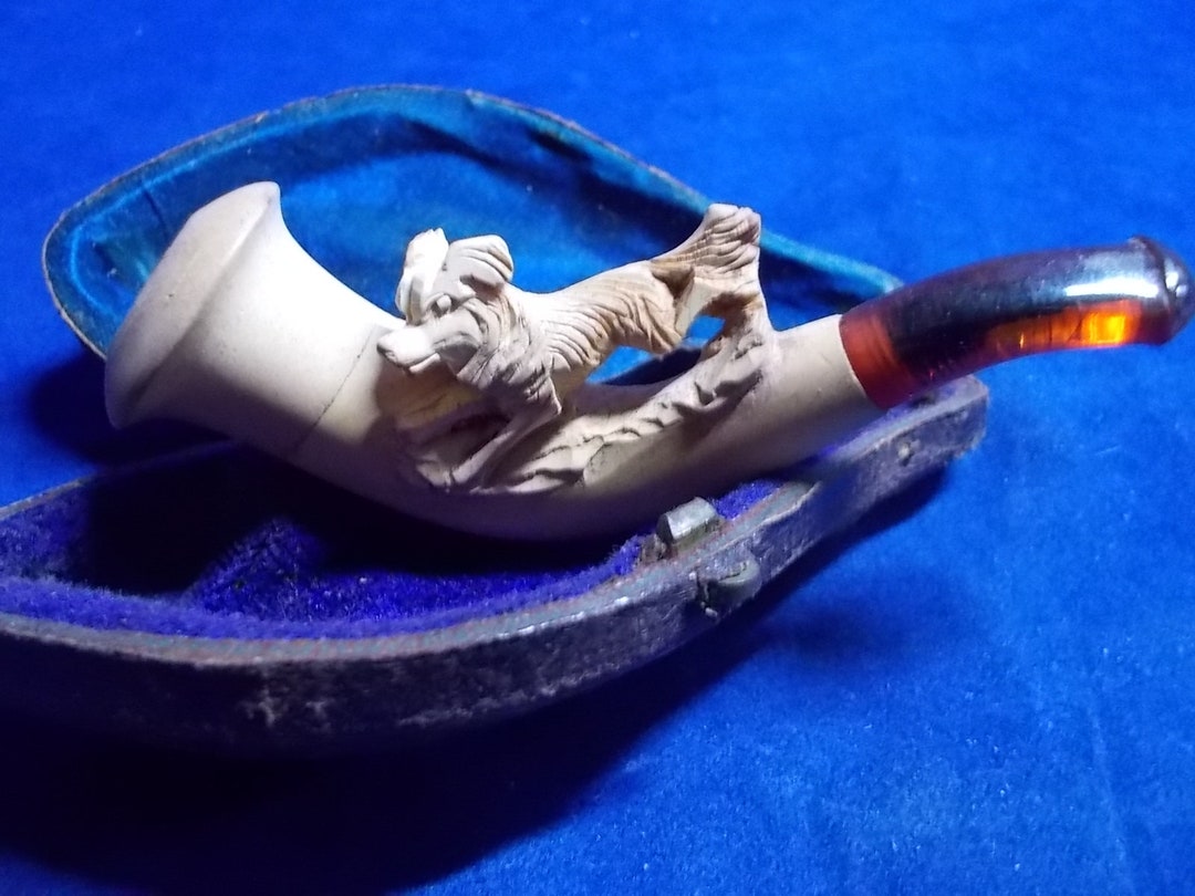 Vintage CHEROOT MEERSCHAUM PIPE One Dog With Amber Stem & Case -D2 - Etsy