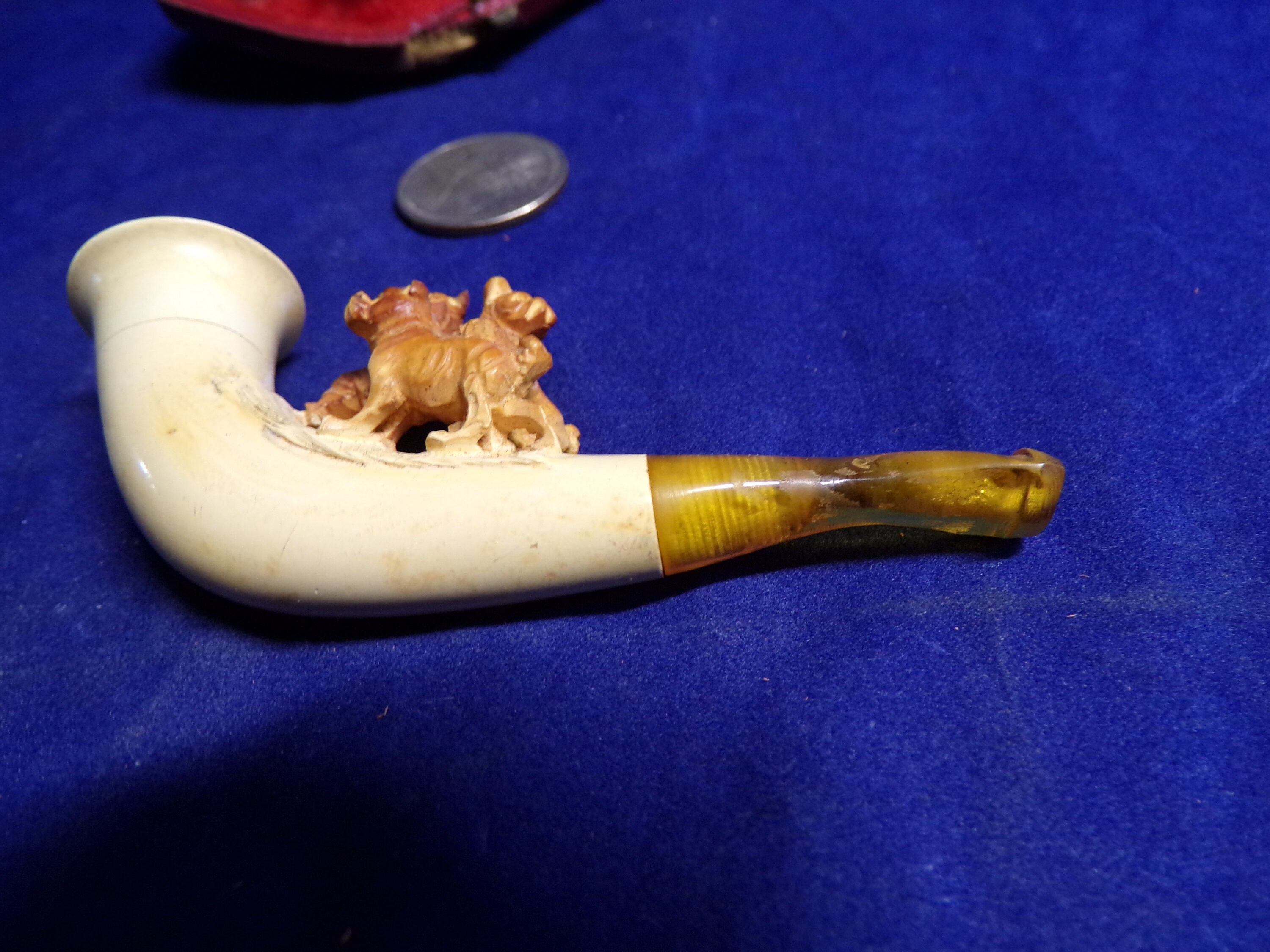 Vintage CHEROOT MEERSCHAUM PIPE 3 Pug bull Dogs With Amber Stem, Tags ...