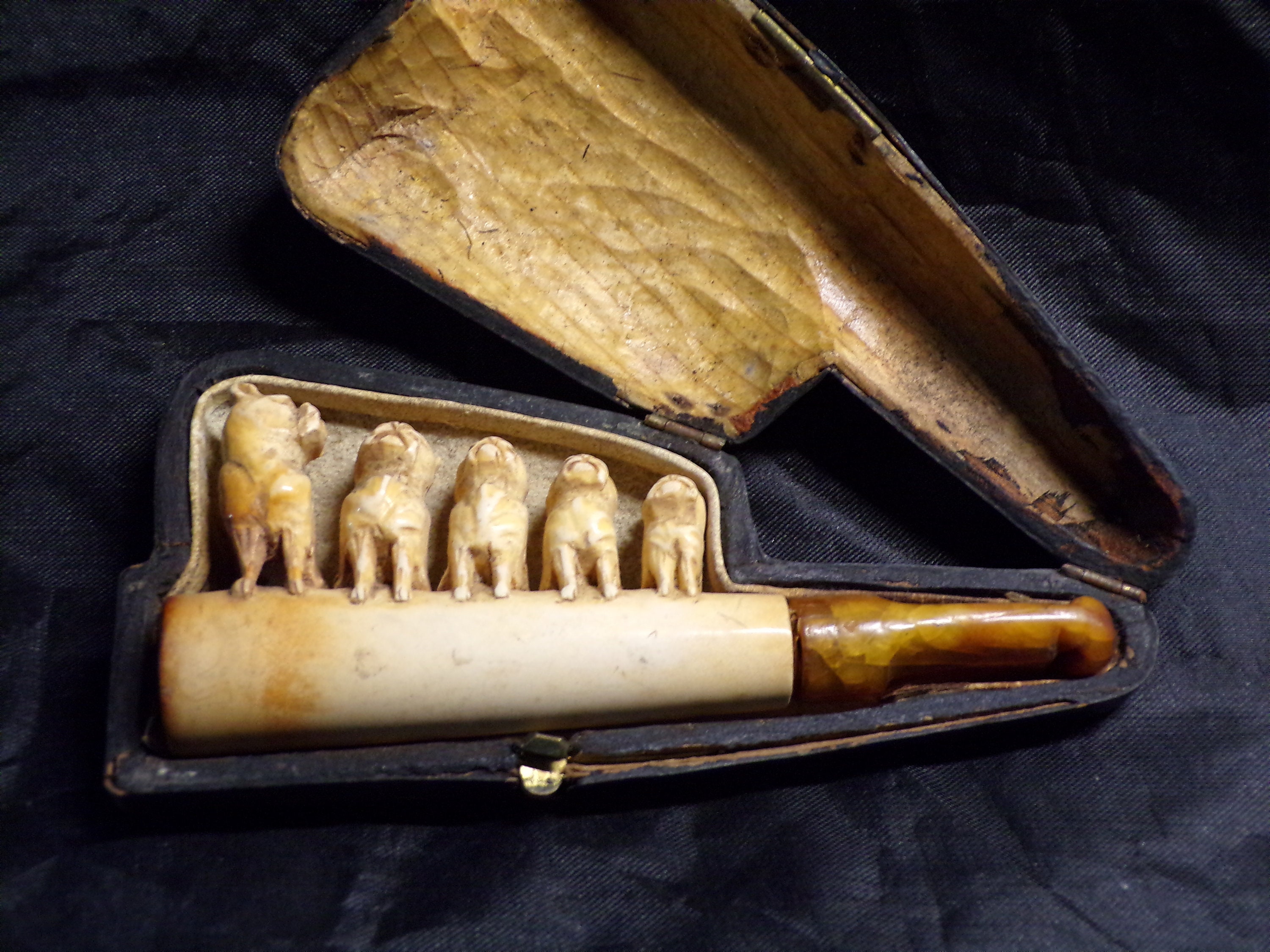 Extremely Rare Vintage CHEROOT MEERSCHAUM PIPE 5 Five Pug bull Dogs ...