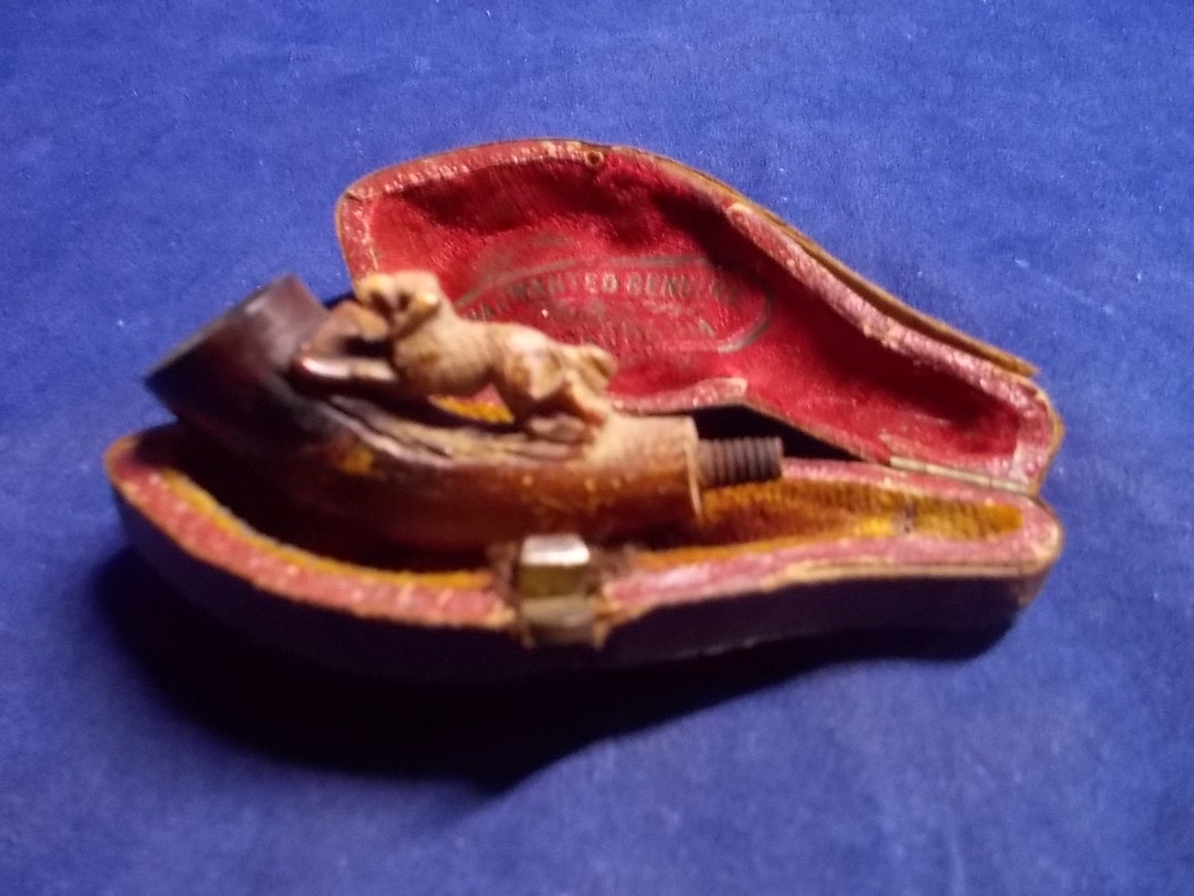Vintage CHEROOT MEERSCHAUM PIPE One Dog With Amber Stem & Case -D4 - Etsy