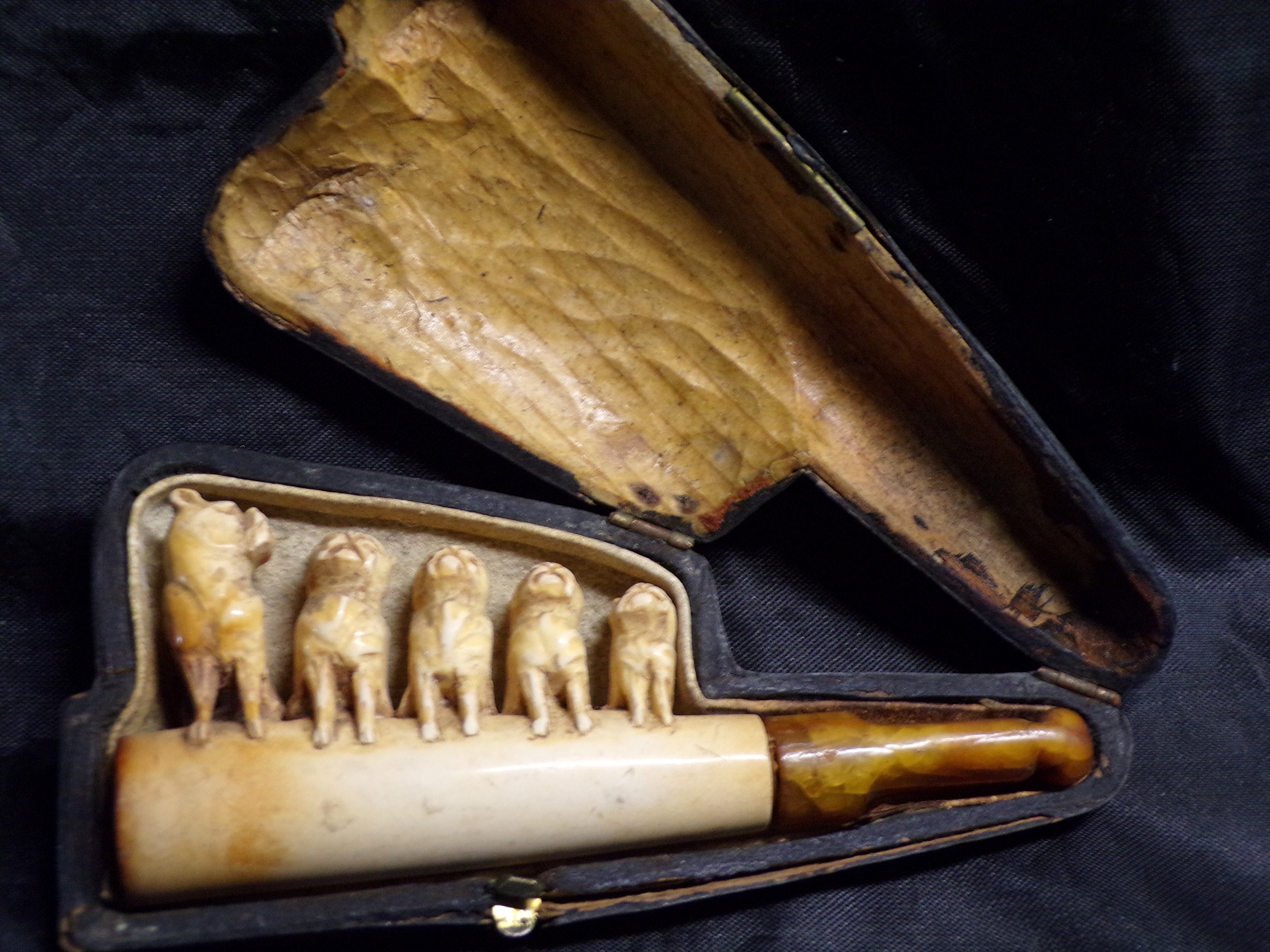 Extremely Rare Vintage CHEROOT MEERSCHAUM PIPE 5 Five Pug bull Dogs ...