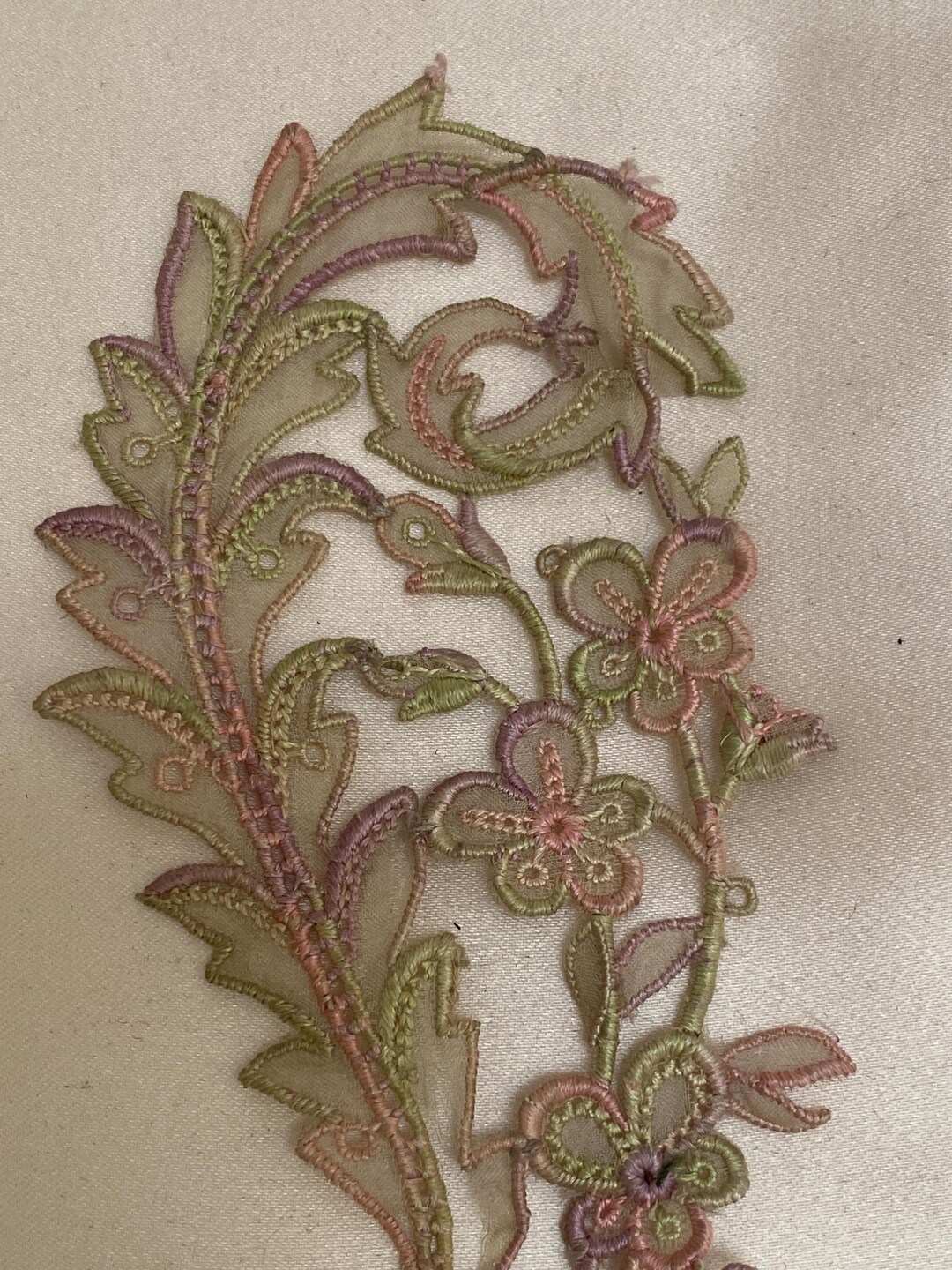 Fine Cotton 1920s Antique Lace Applique With Color on Ivory/ecru - Etsy