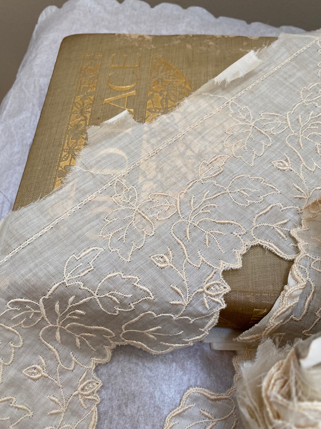 Antique French Embroidered Fine Cotton Lace Lovely Design - Etsy