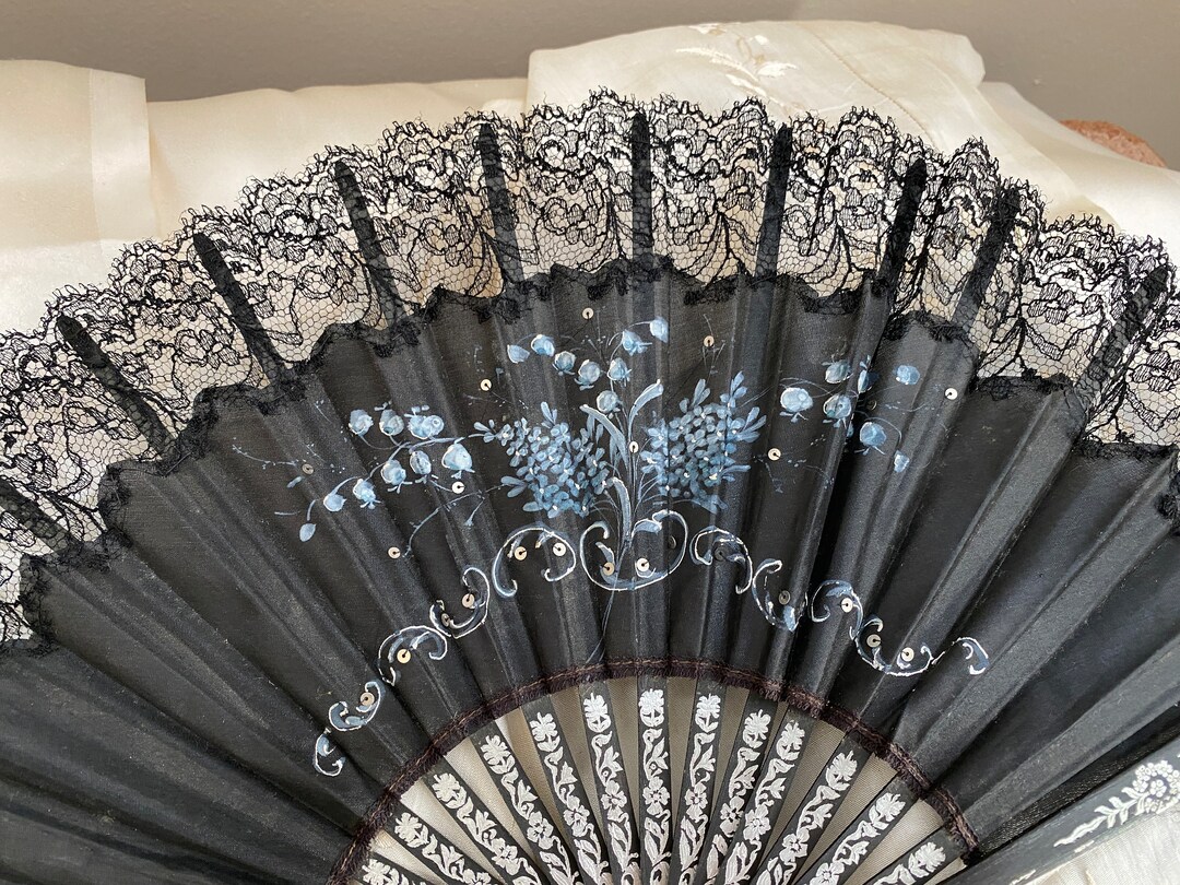 Chantilly Lace Fan 1880s Hand Painted - Etsy