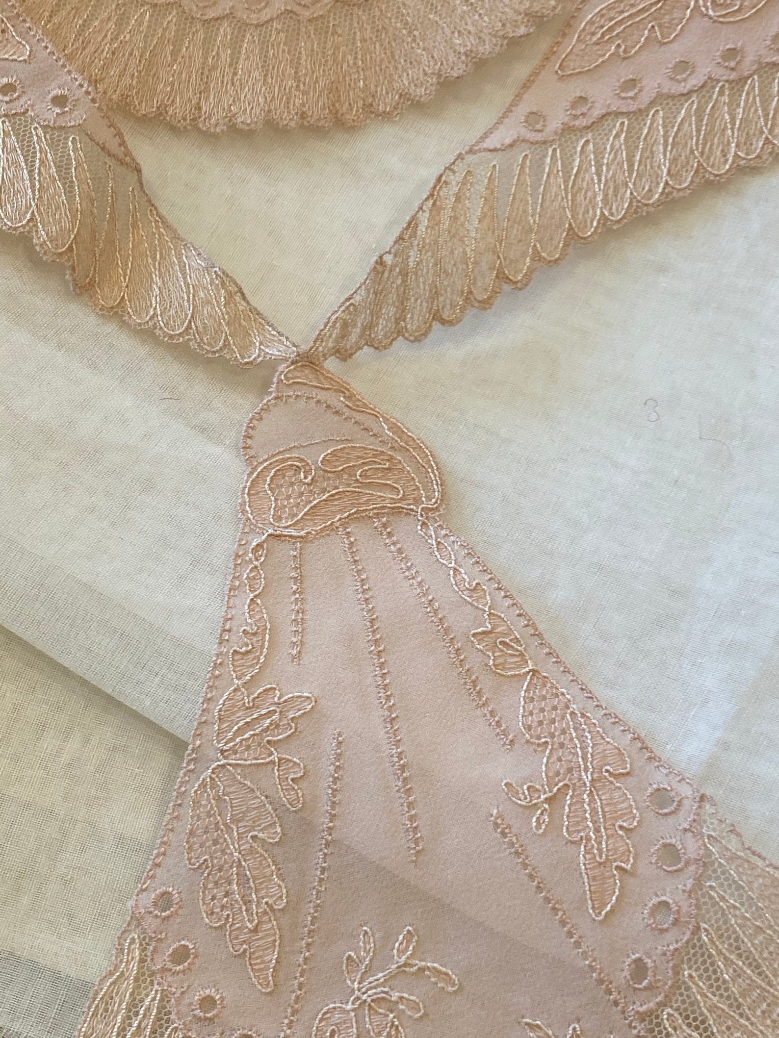 Antique lace collar pink silk with embroidery | Etsy
