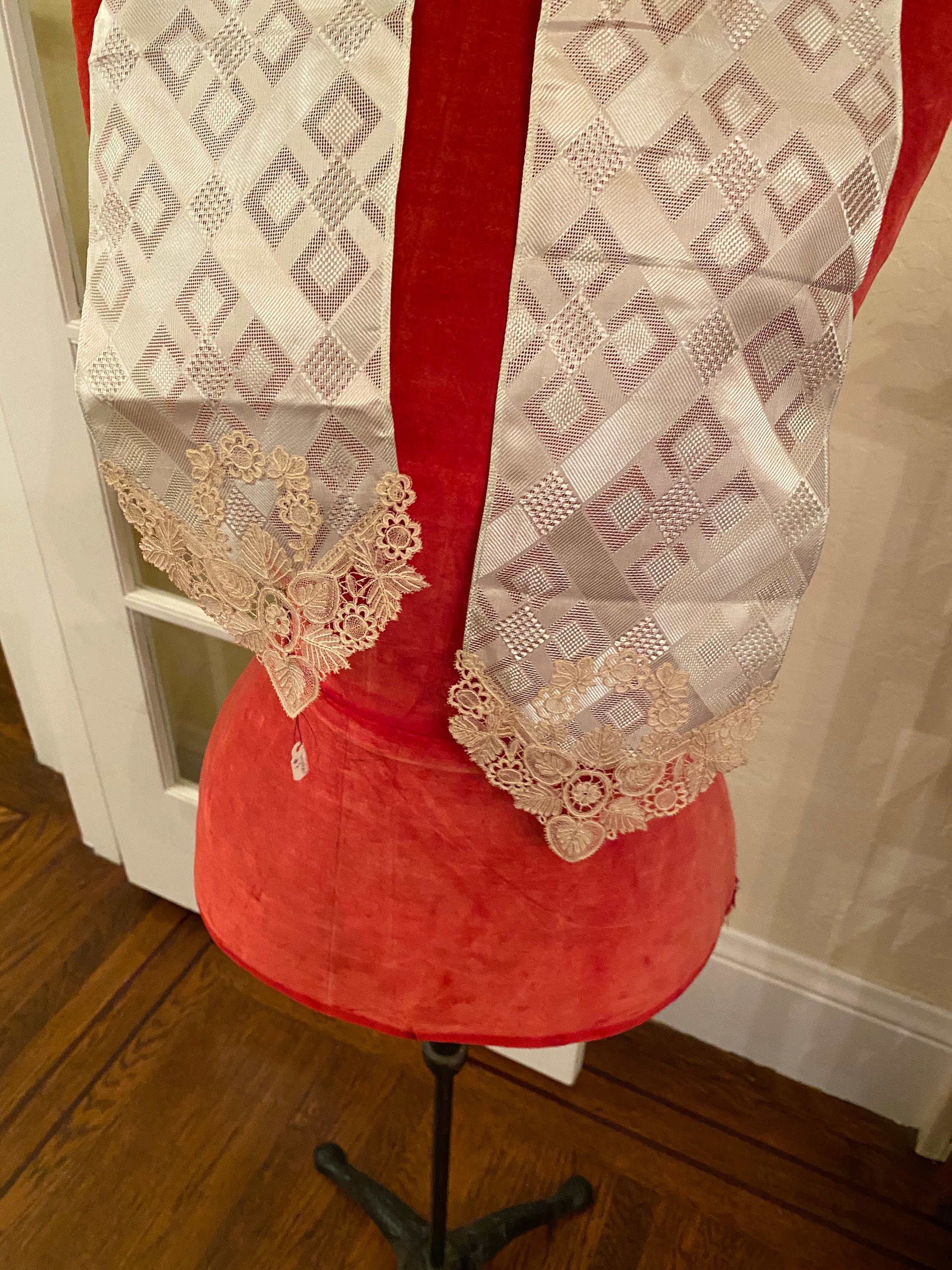 Lappet of Fine Lace and Jacquard Pale Blue Aqua Silk Late 1800s ...