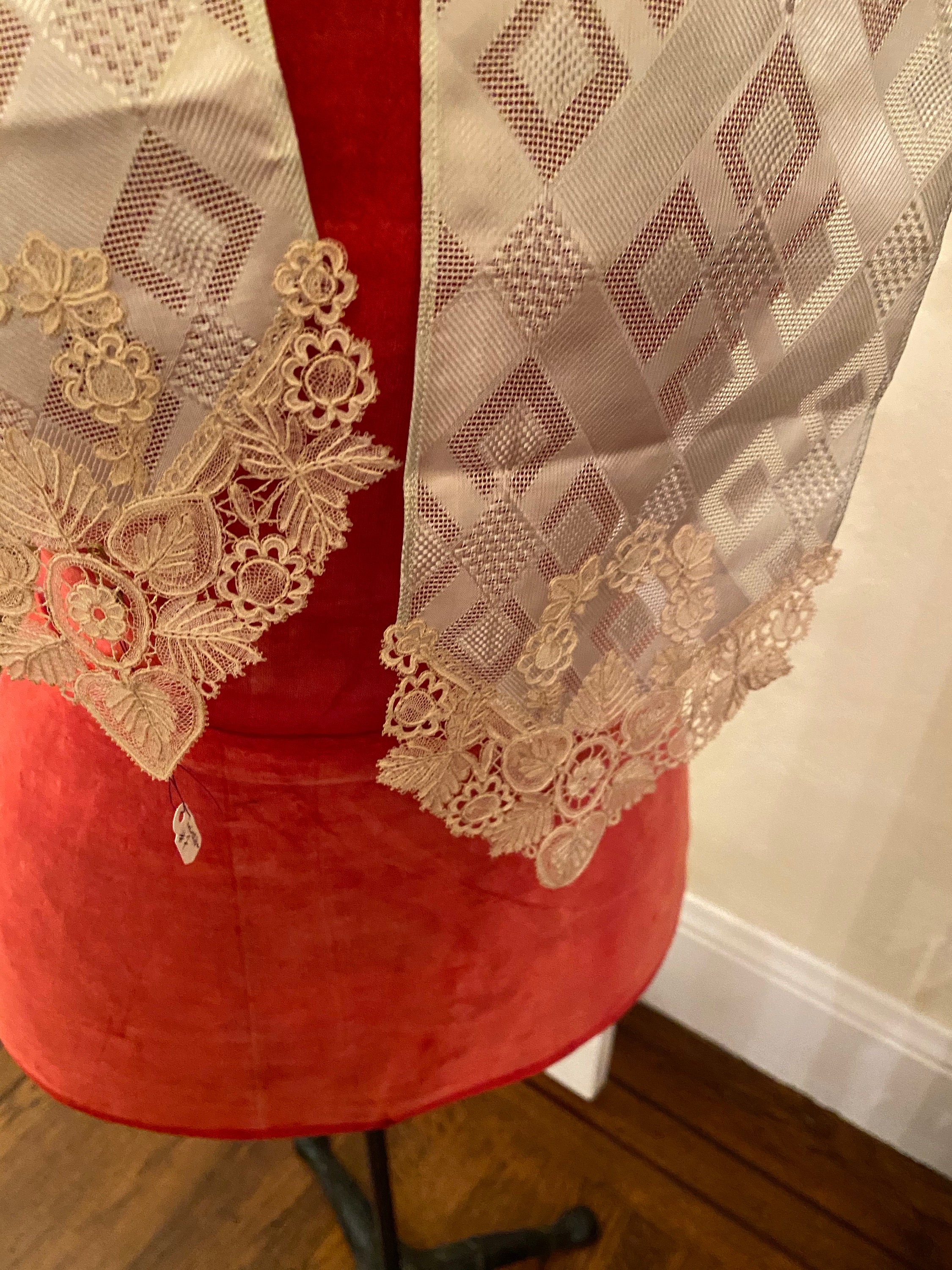 Lappet of fine lace and jacquard pale blue aqua silk late | Etsy