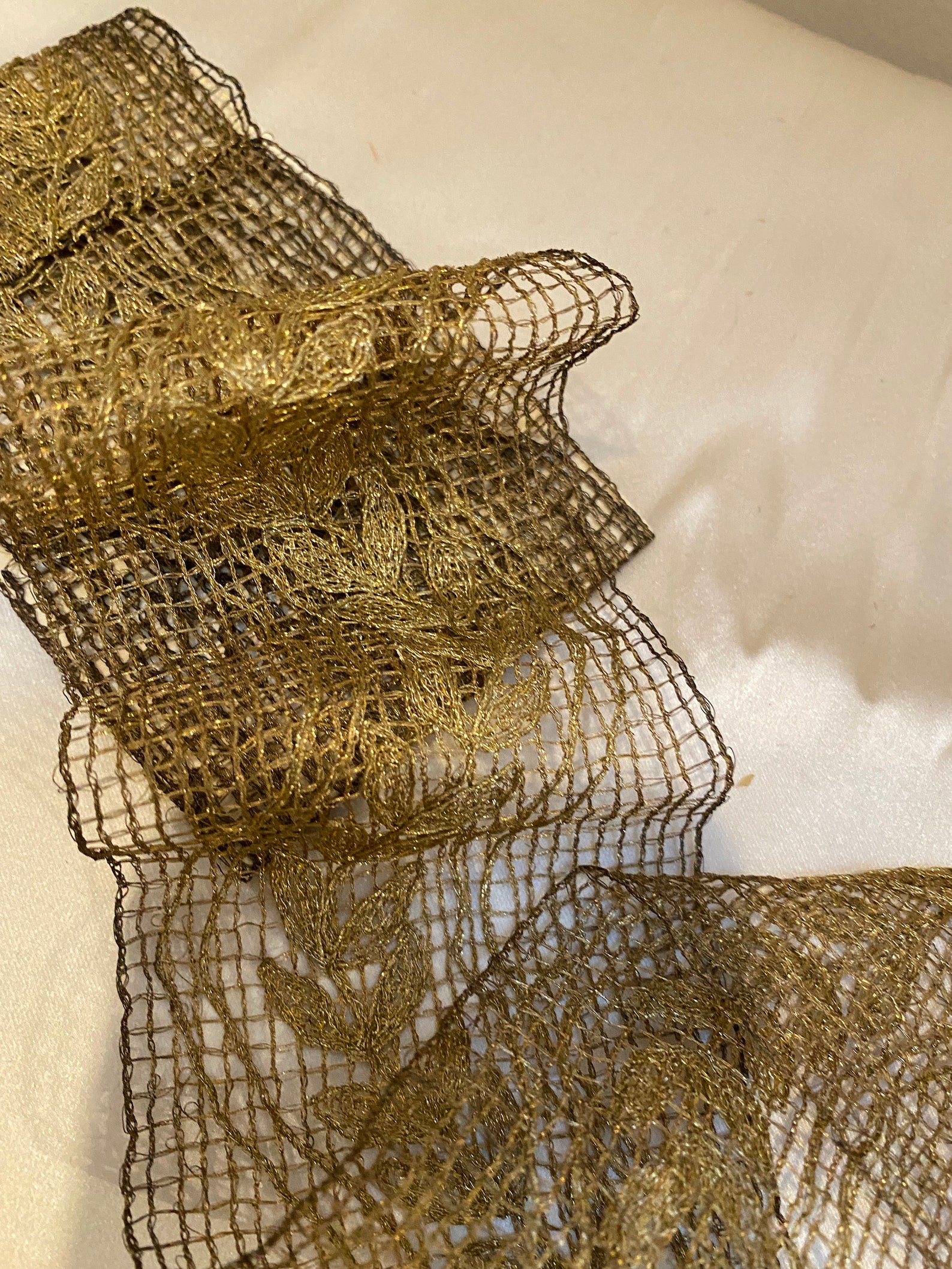 Exquisite Metallic Gold Lace on Square Mesh Lace 1900s Authentic - Etsy