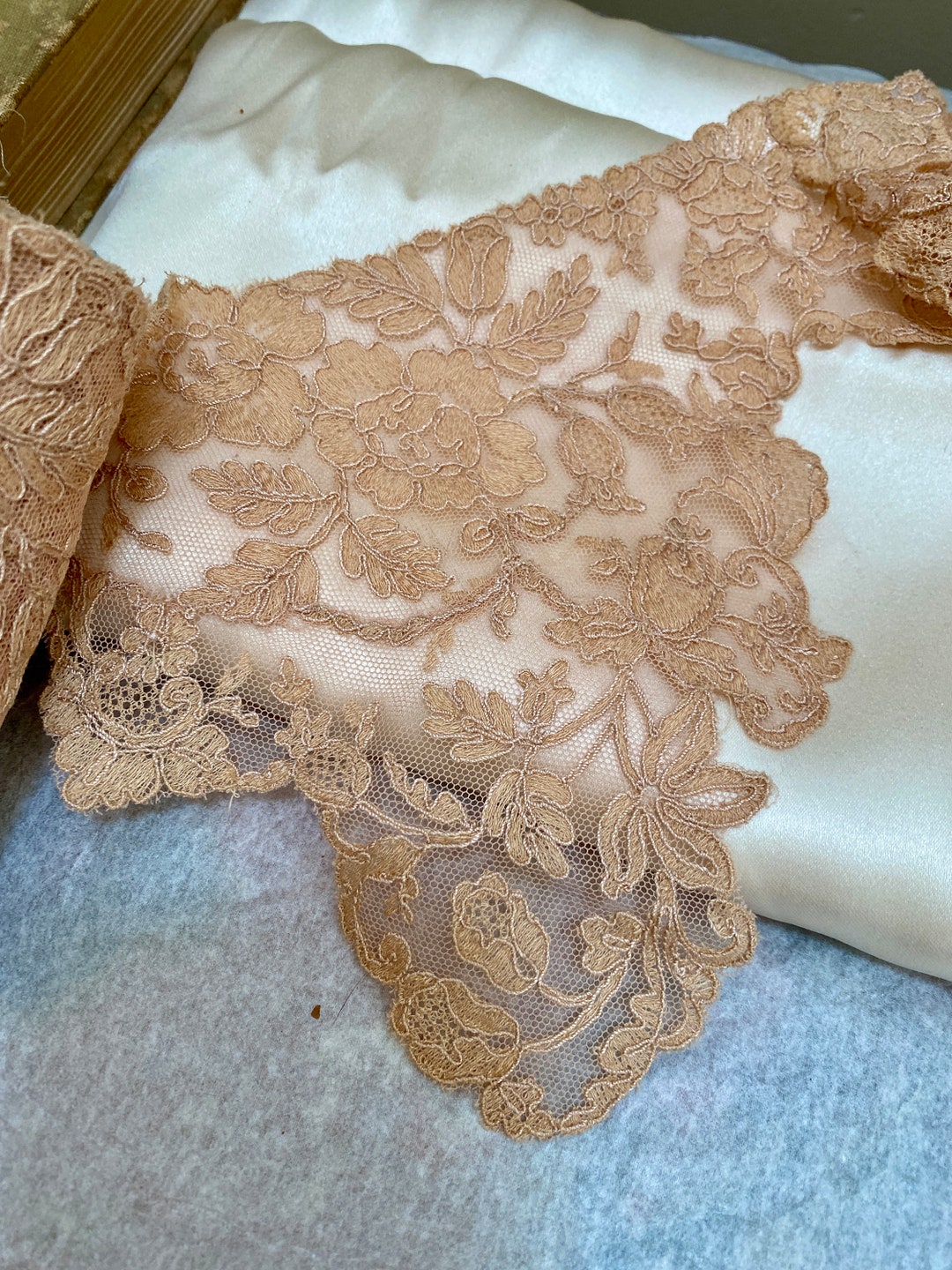 Antique French Embroidered Netting Lace Lovely Design - Etsy