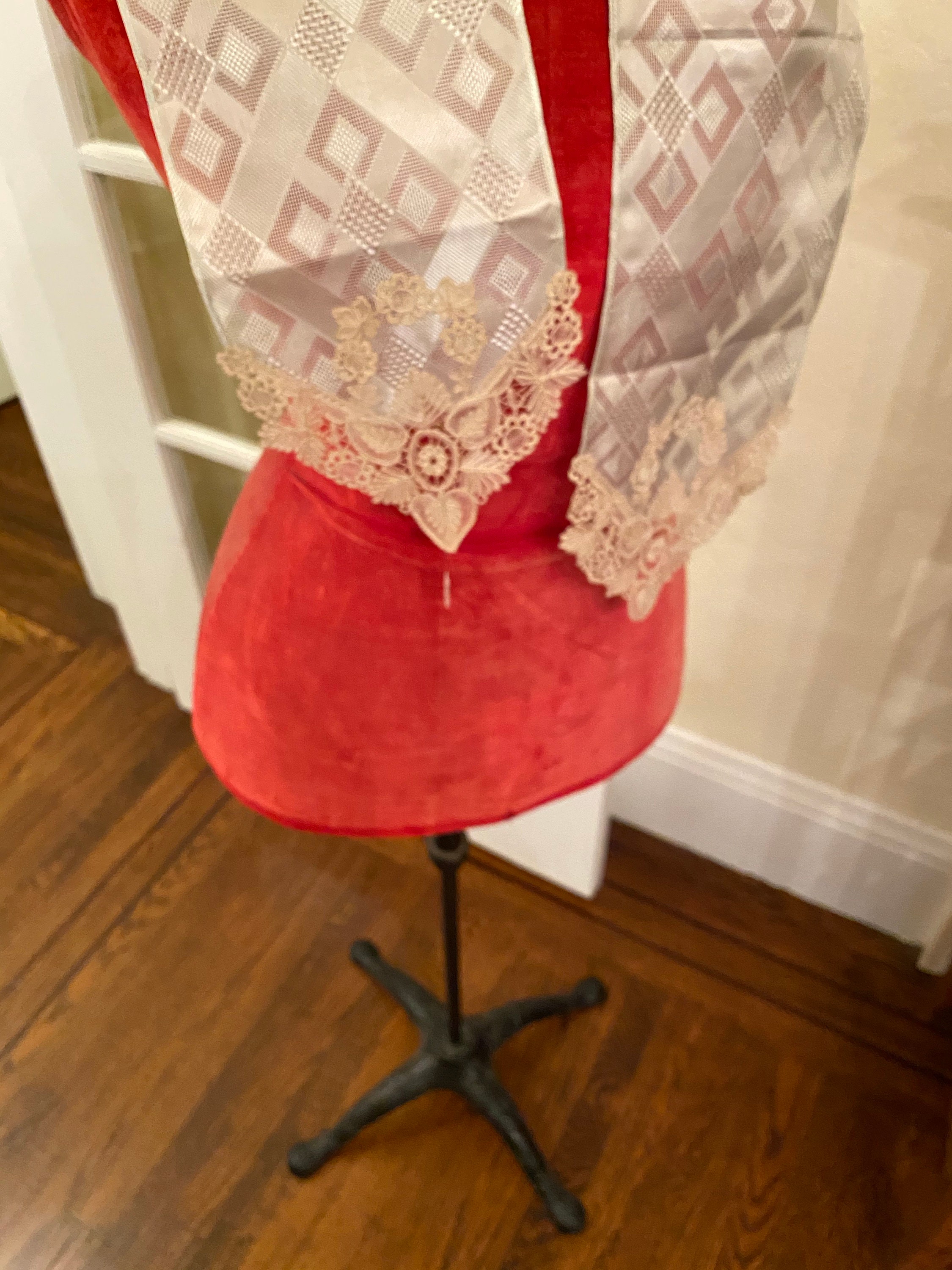 Lappet of Fine Lace and Jacquard Pale Blue Aqua Silk Late 1800s ...