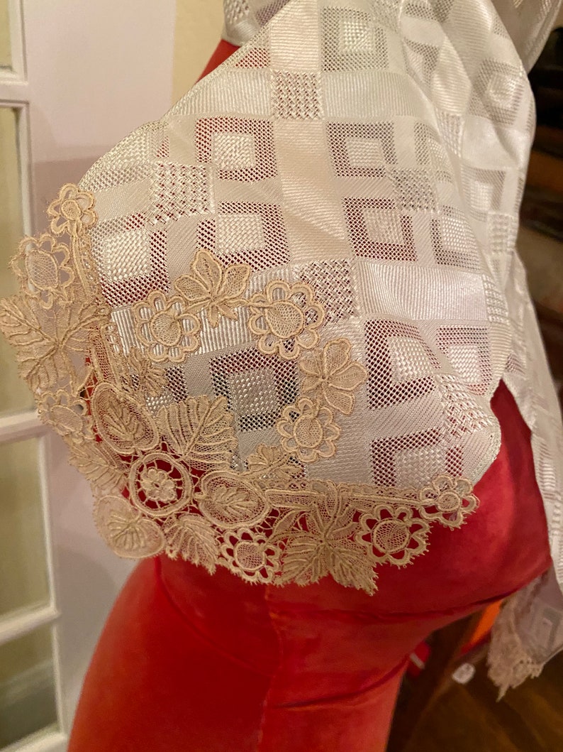 Lappet of Fine Lace and Jacquard Pale Blue Aqua Silk Late - Etsy