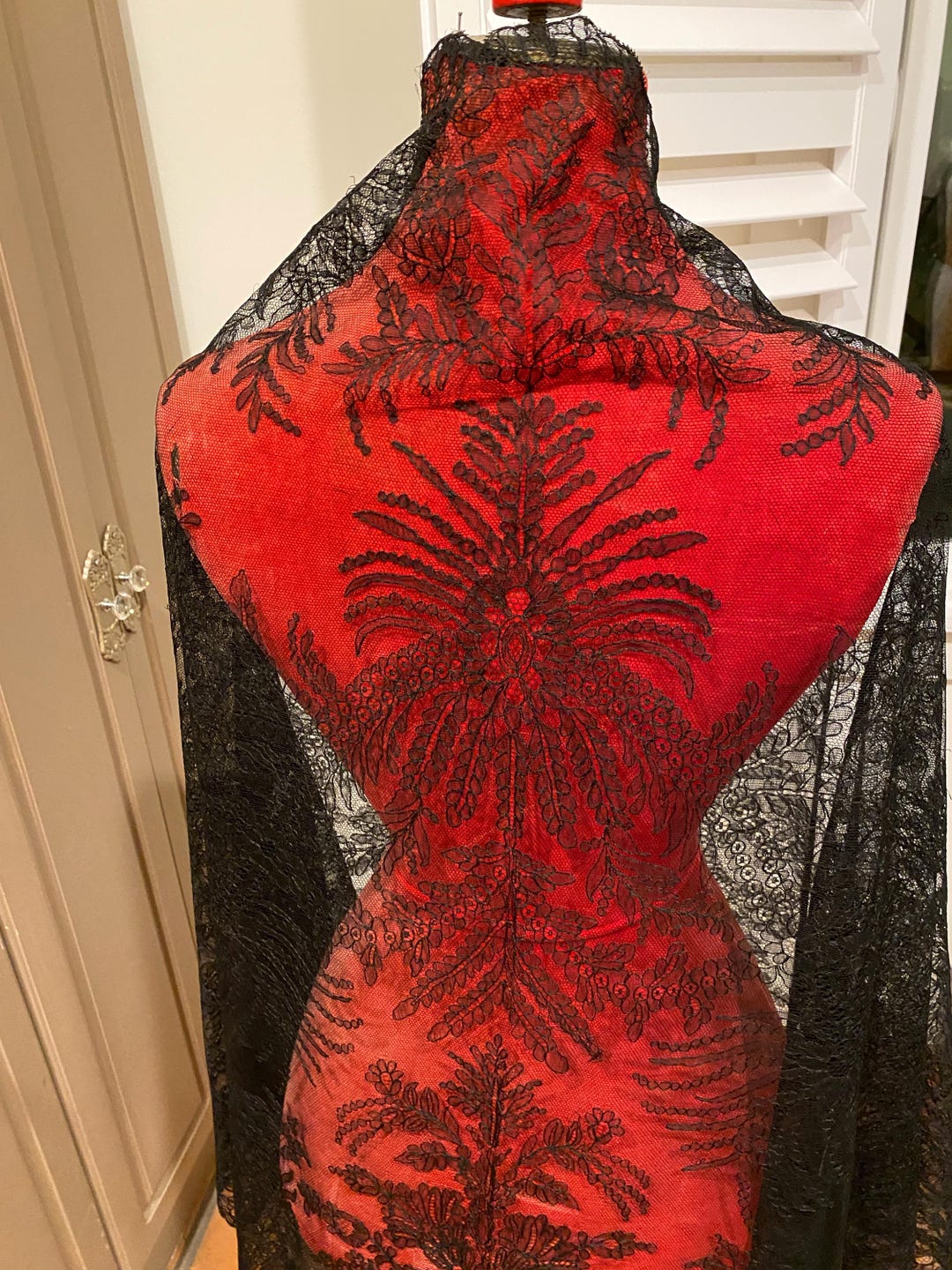 Civil War Antique Large Black Chantilly Lace Hand Done Lace Shawl ...