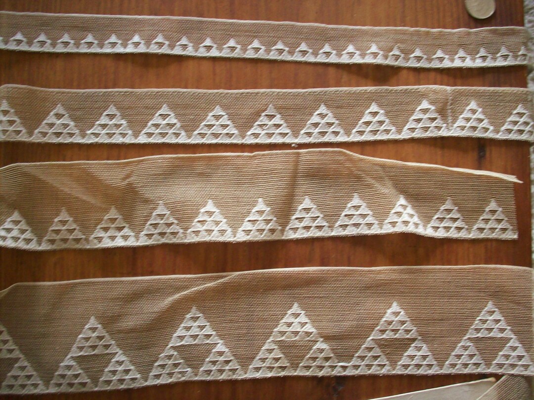 Antique Very Fine Silk Lace Beautiful Deco Pattern Two Toned Ivory/cafe ...