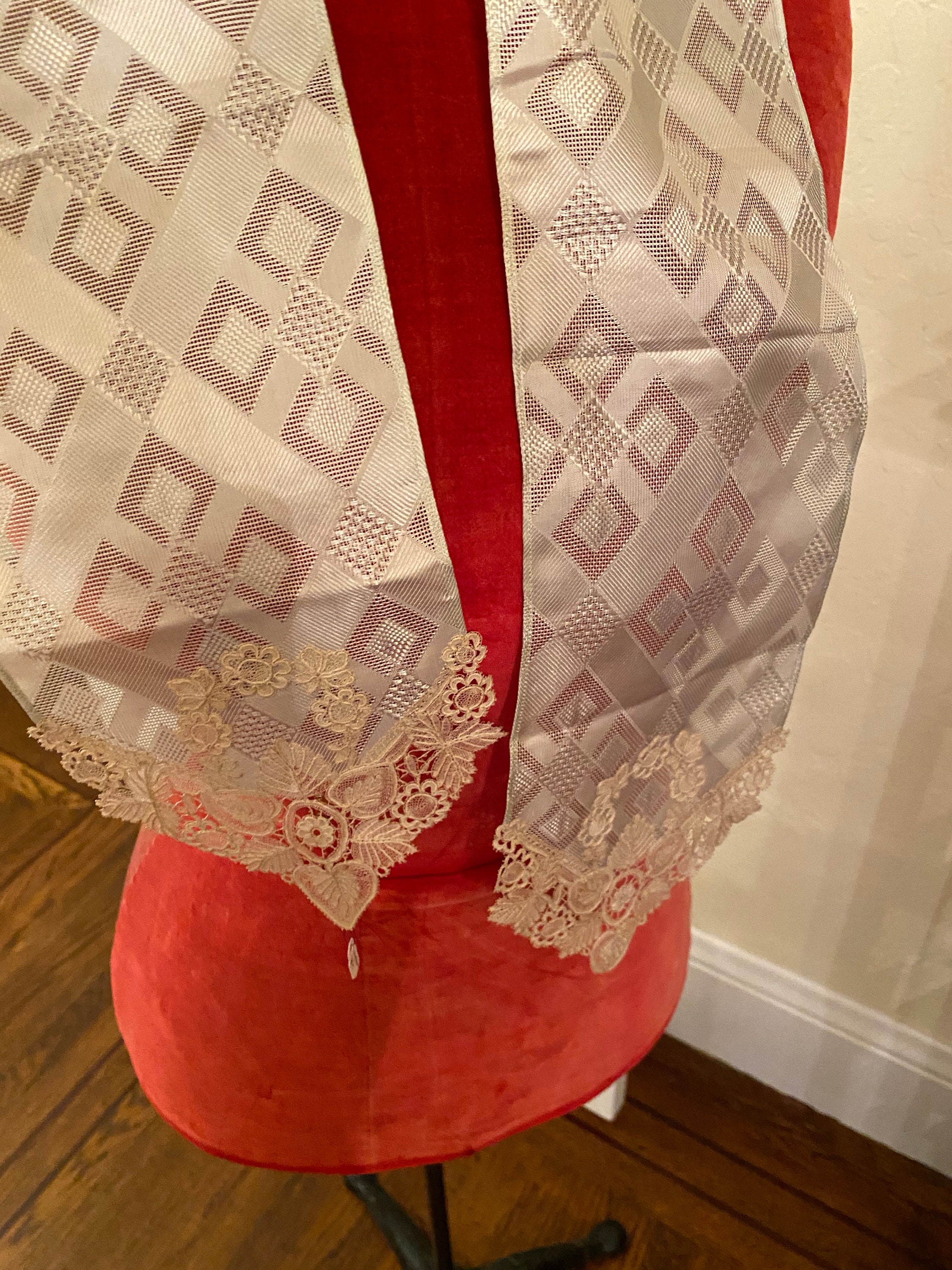 Lappet of fine lace and jacquard pale blue aqua silk late | Etsy