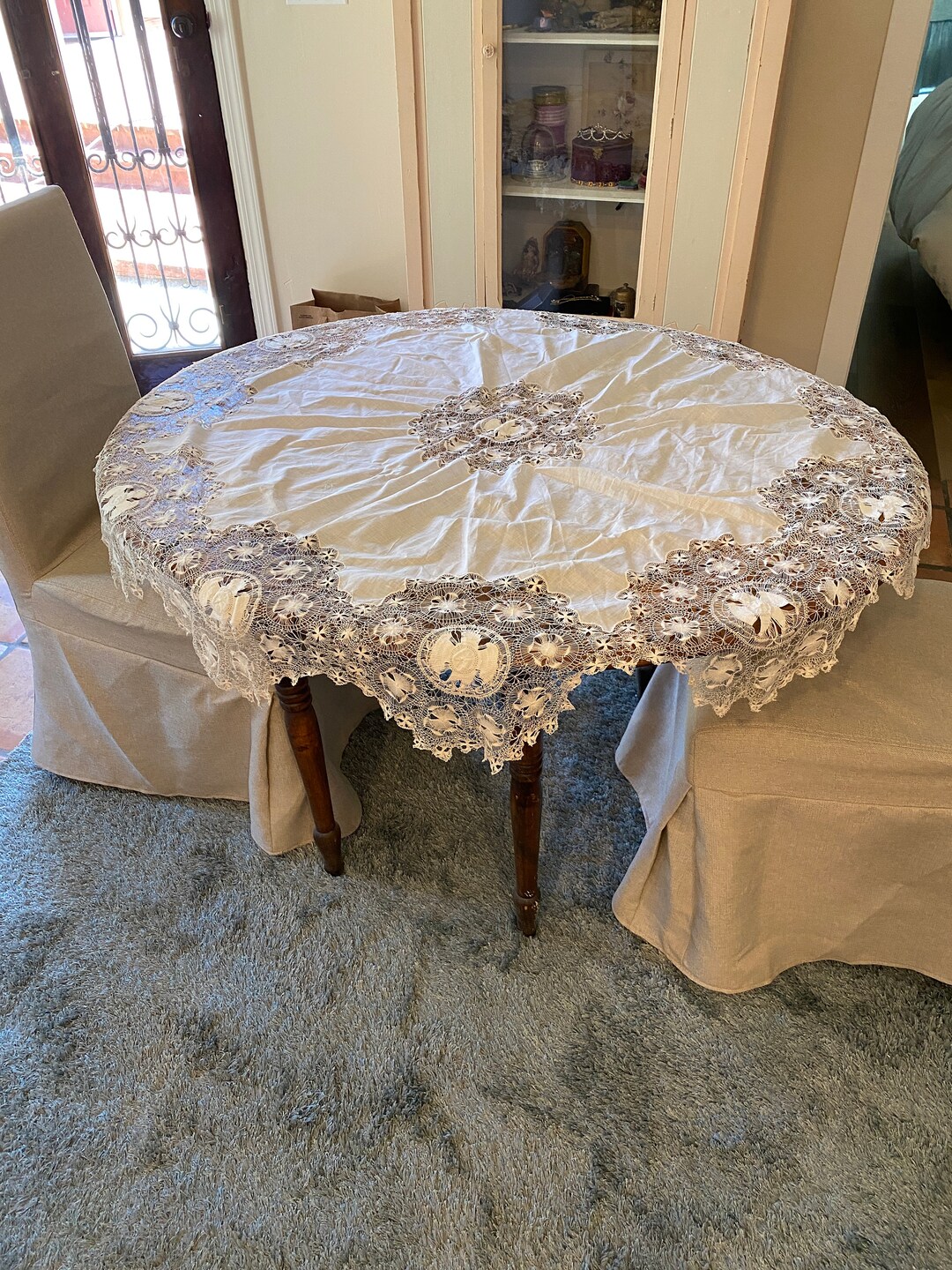 Divine Drawn Work Round Small Tablecloth/large Doily Antique - Etsy