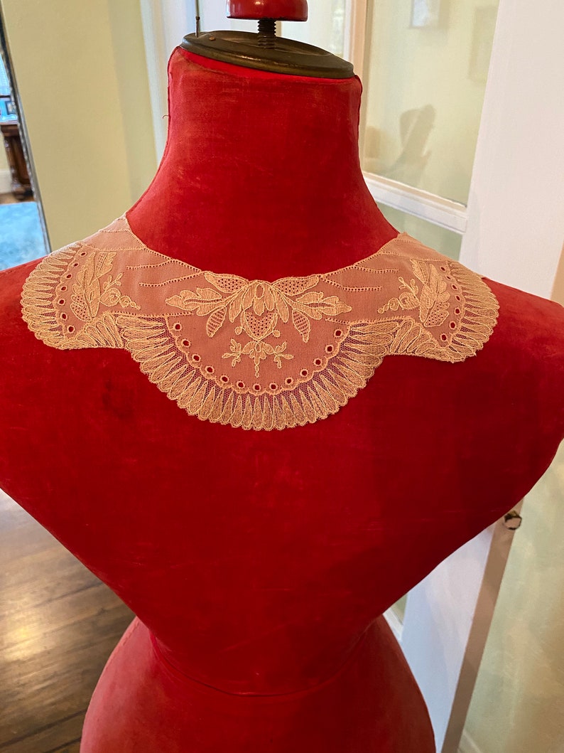 Antique Lace Collar Pink Silk With Embroidery - Etsy