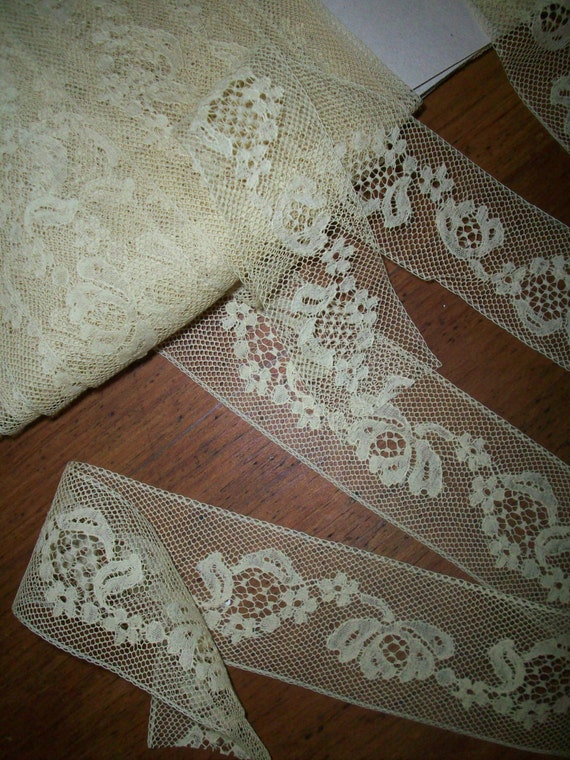 Antique Very Fine Cotton Lace Beautiful Pattern Butter Color Etsy