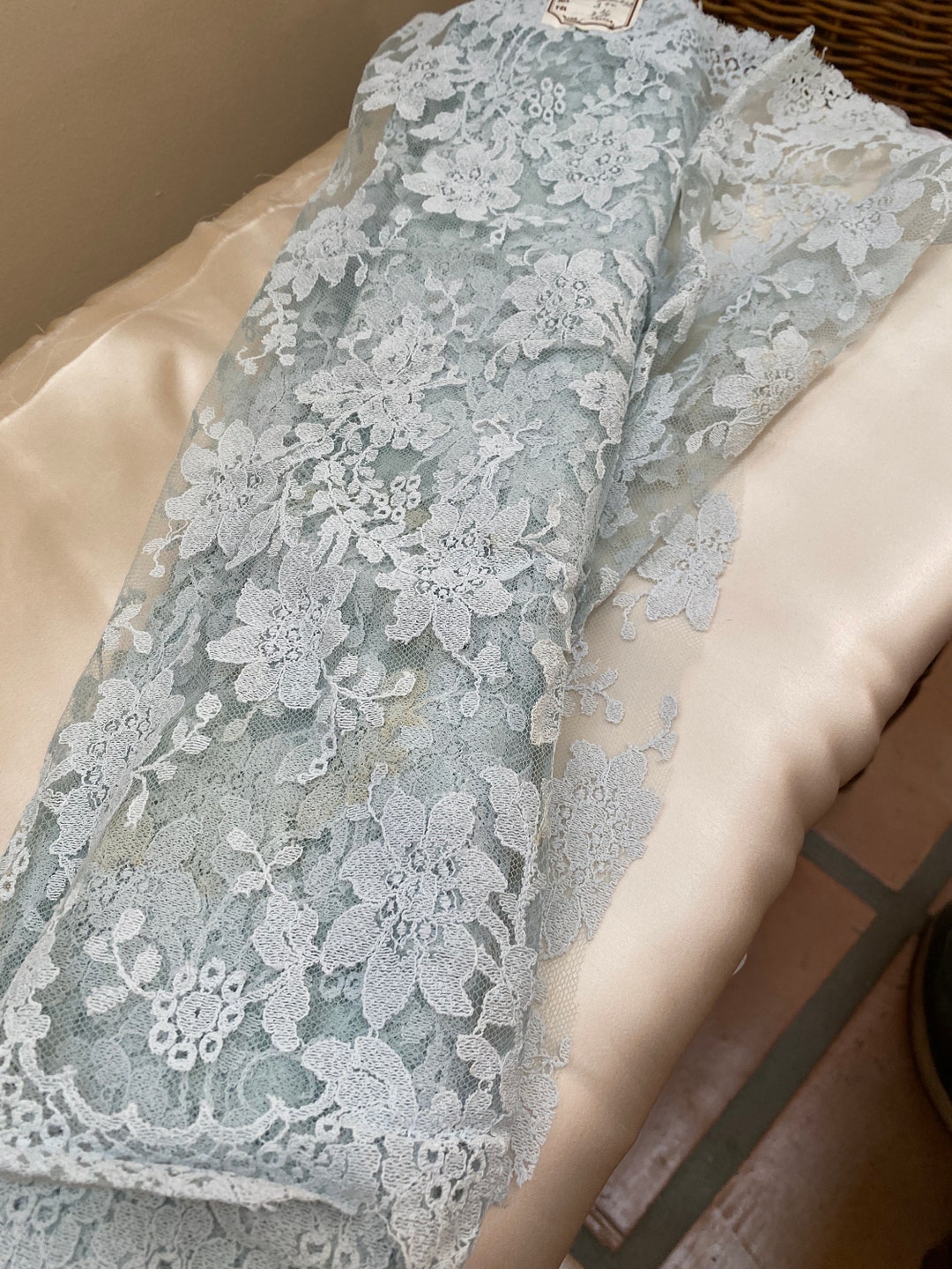 French Wide Antique Lace Beautiful Pattern Pale Blue - Etsy