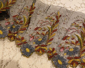 Antique Very Fine Silk Lace Beautiful Deco Pattern Two Toned | Etsy