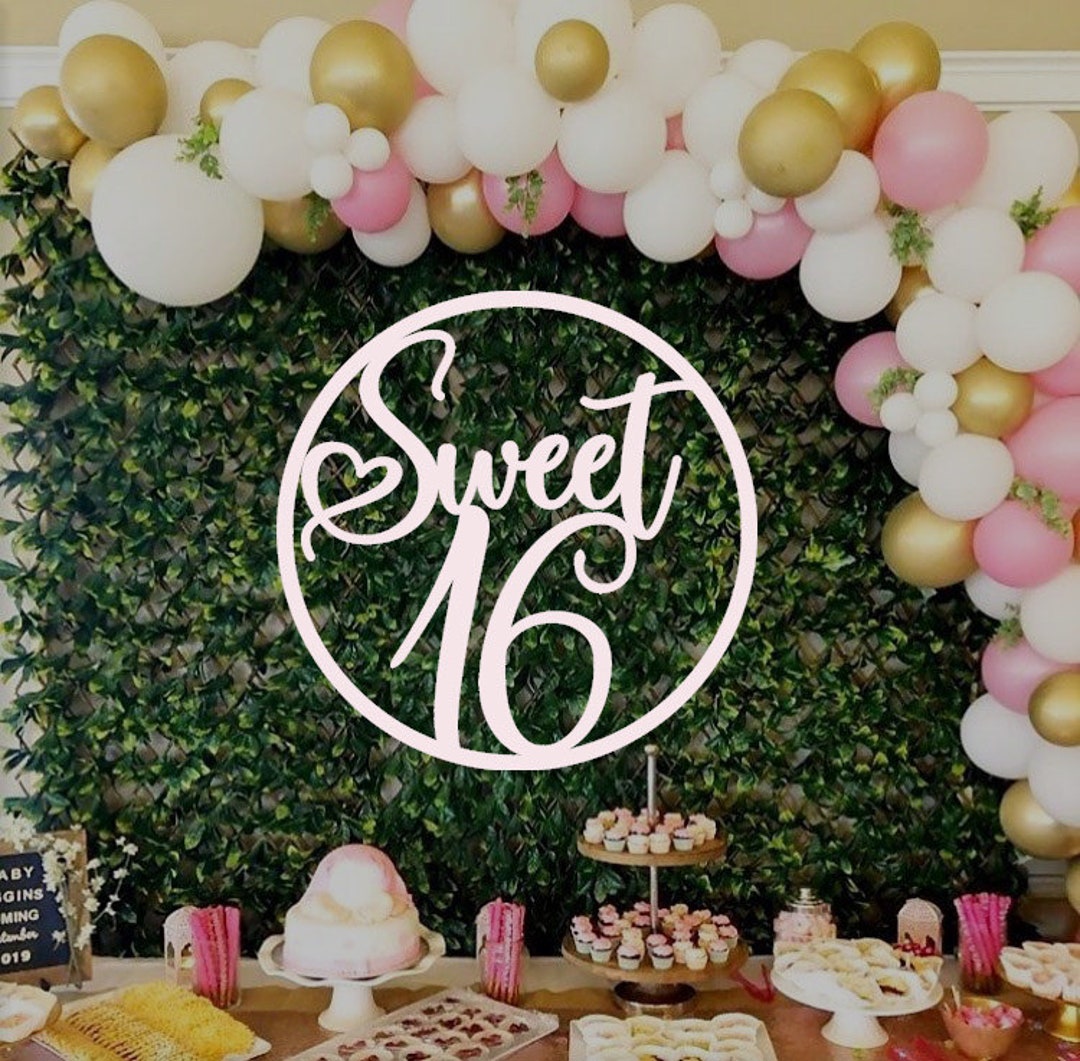 Sweet 16 Party Backdrop Sign - Backdrop Decoration Wooden Wall Circle ...