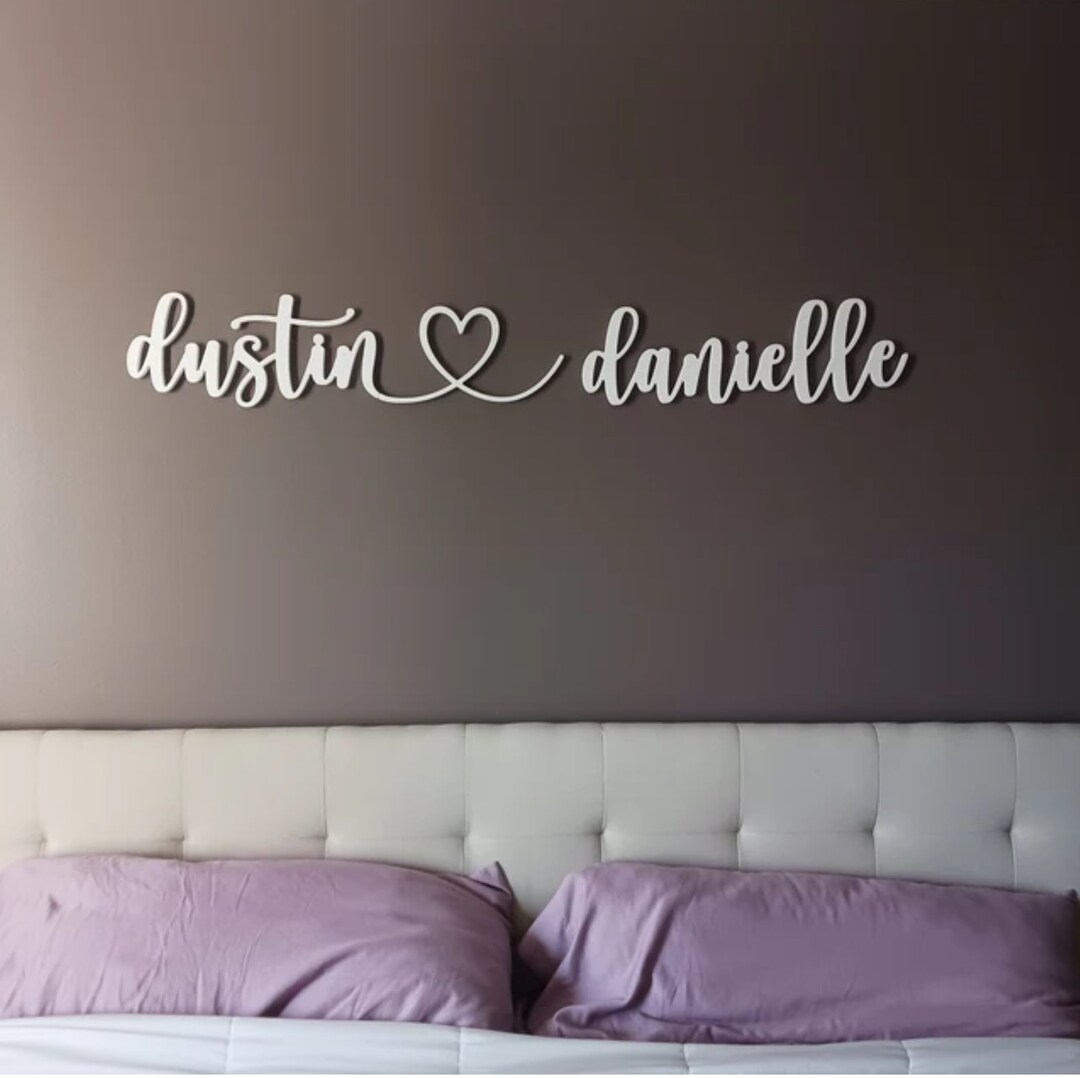 Couple Bedroom Name Sign, Custom Wood Heart Name Sign, Baby Name Decor ...