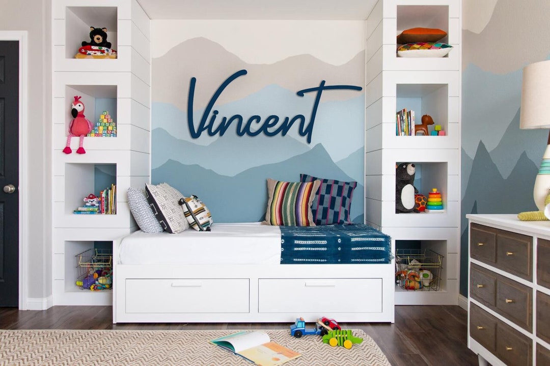 Large Wood Baby Boy Name Room Sign | Letter Wall Art Design | Kids Room ...