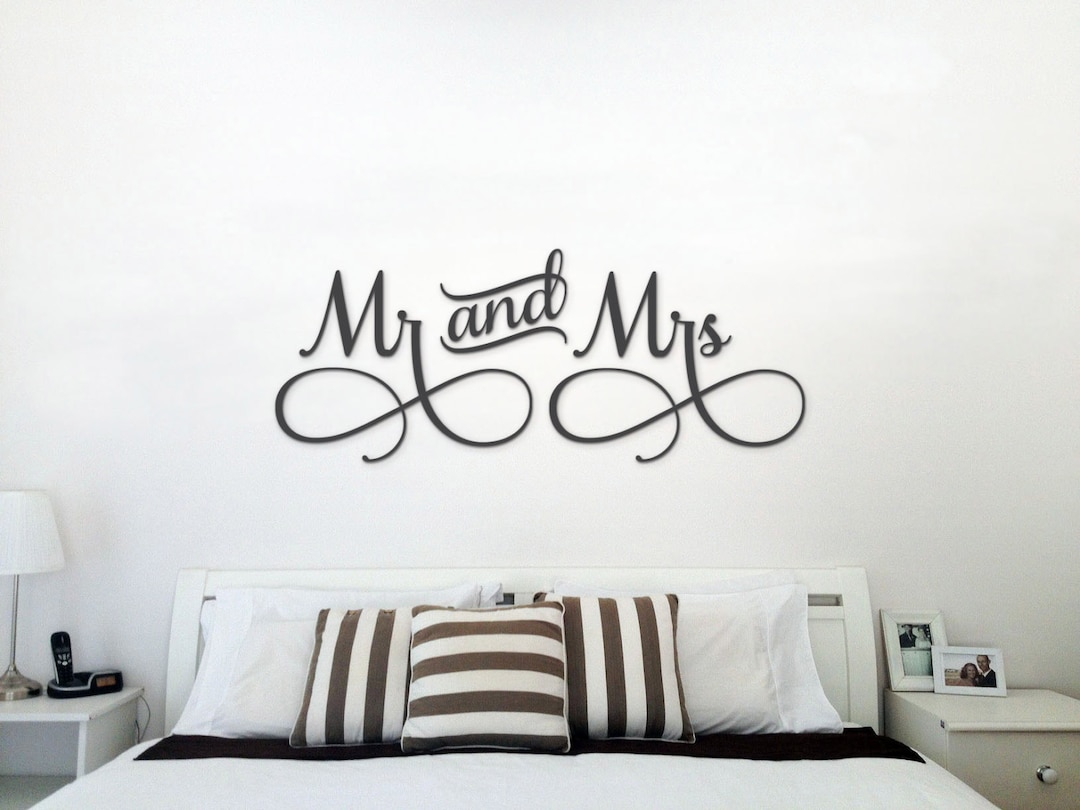 Mr & Mrs Wall Sign Above Bed Decor - Mr and Mrs Sign for Over Headboard ...