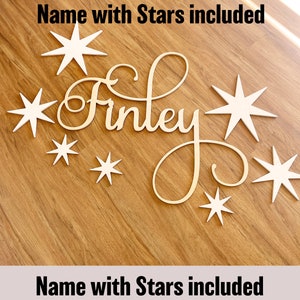 Golden Stars Nursery Baby Girl Name Sign - Over the Crib Wooden Name ...