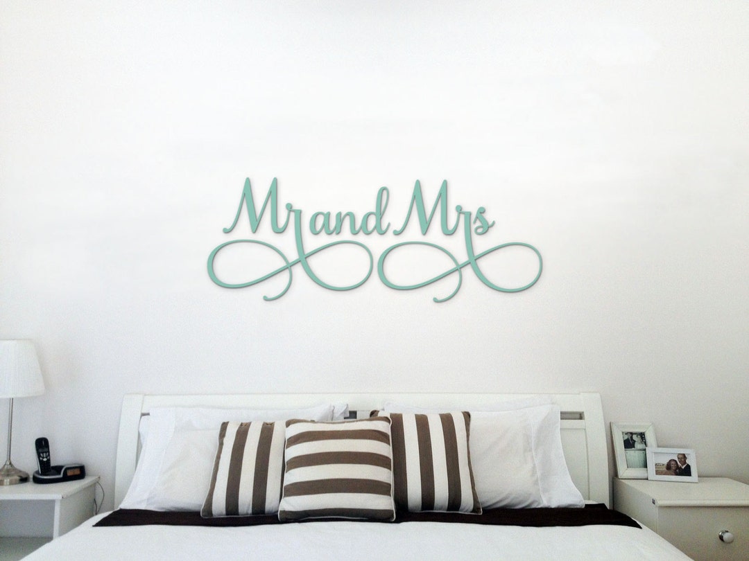 Mr & Mrs Wall Sign Above Bed Decor - Mr and Mrs Sign for Over Headboard ...