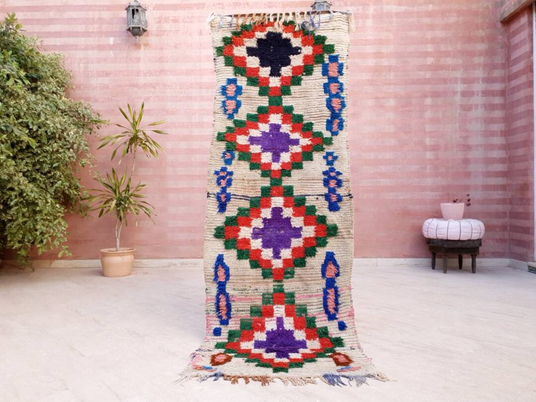 Vintage Moroccan Rug 3x7.2 Boujaad Rug, Unique Boucherouite Runner Rug ...