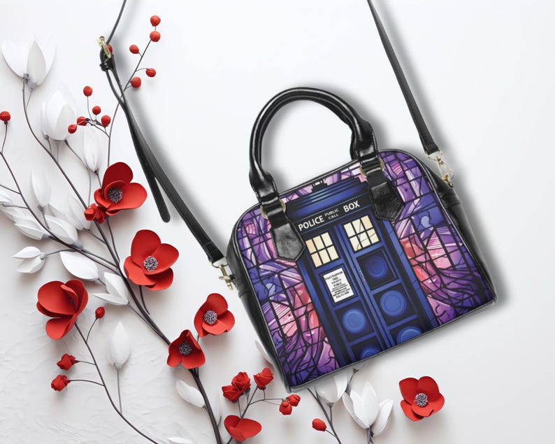 Stained Glass TARDIS Doctor Who Bag, Shoulder Purse, Bad Wolf Graffiti ...