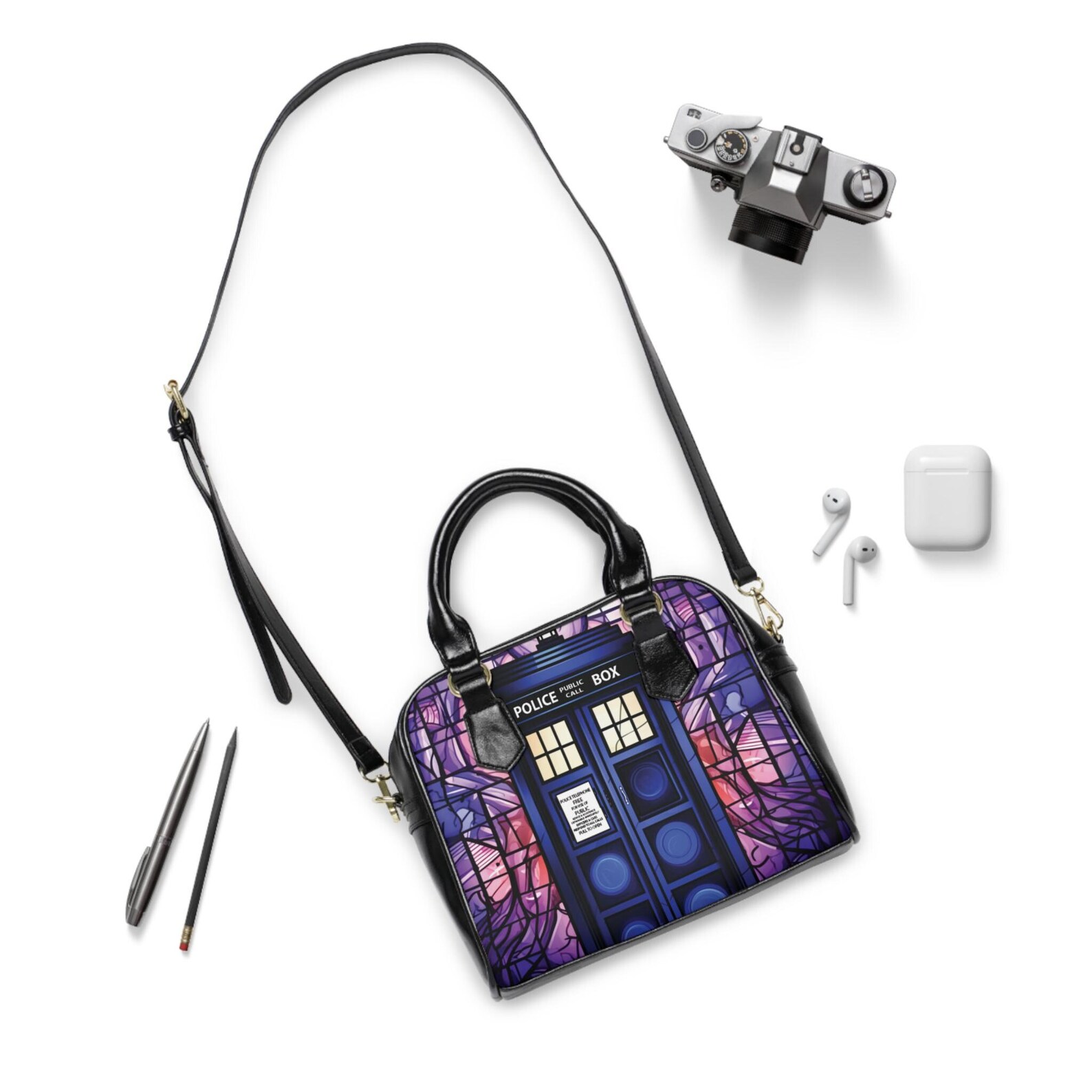 Stained Glass TARDIS Doctor Who Bag, Shoulder Purse, Bad Wolf Graffiti ...