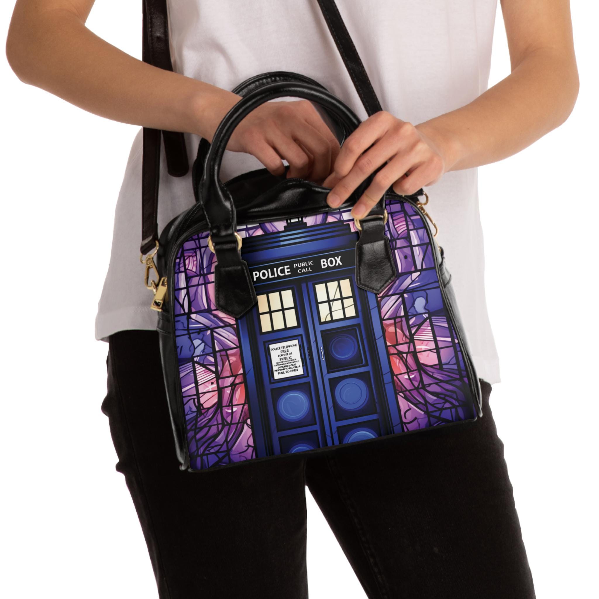 Stained Glass TARDIS Doctor Who Bag, Shoulder Purse, Bad Wolf Graffiti ...