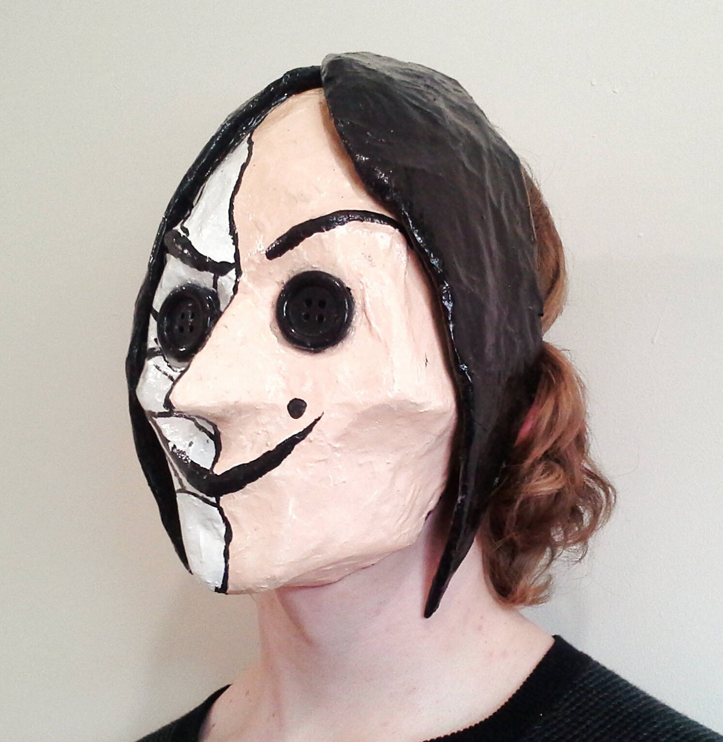 Paper Mache Wearable Movie Mask Scary Mask Button Eyes Etsy Australia