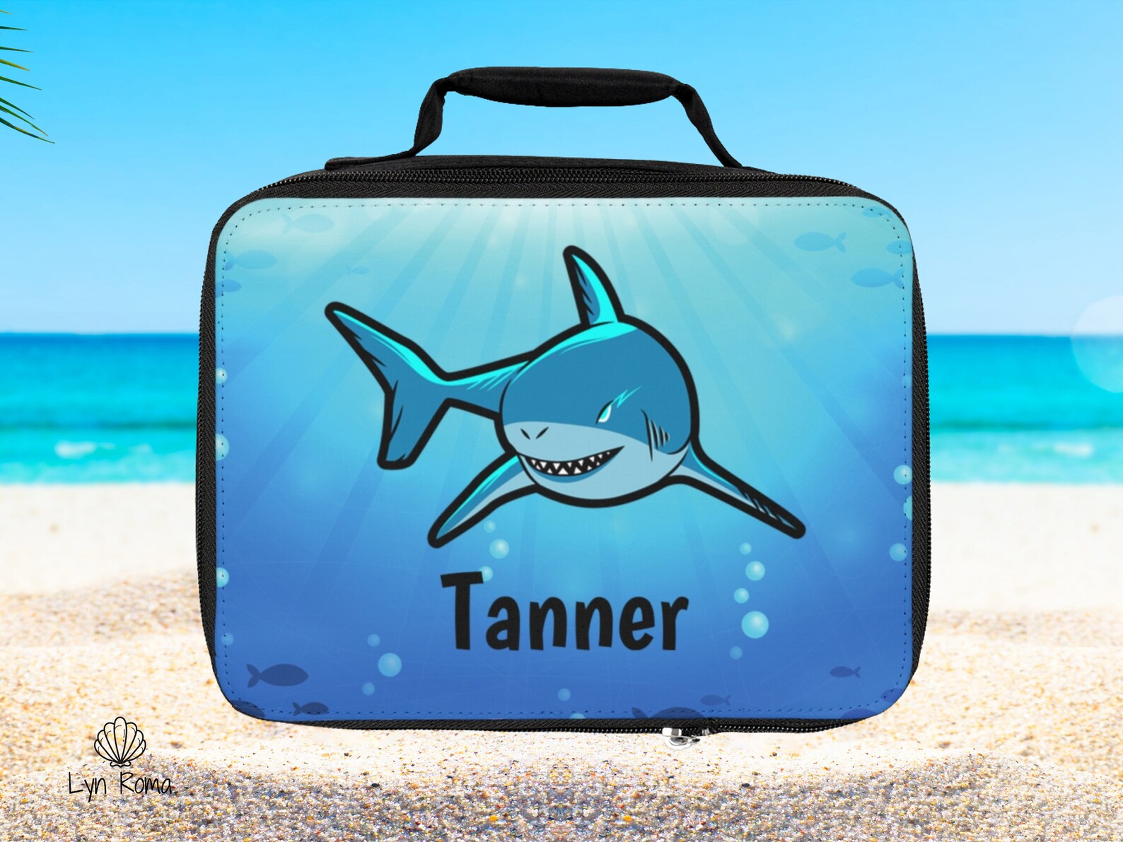 Shark Lunch Bag. Blue Ocean Bag, Personalized Lunch Box. 10 X 7.5 X 3 ...