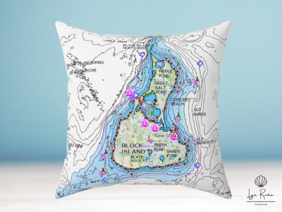 Block Island Nautical Map Pillow and Cover. Available in 4 - Etsy