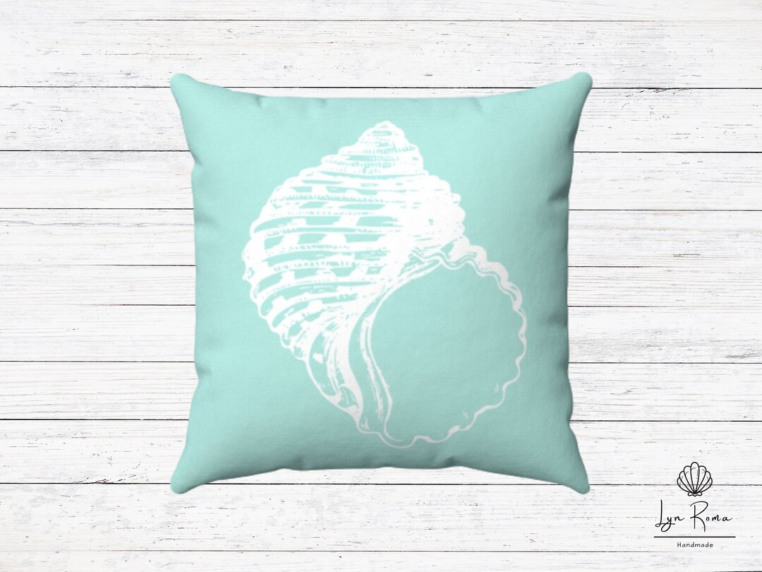 Aqua Blue Seashell Pillow, Coastal Home Pillow, Square Pillow, Pillow ...