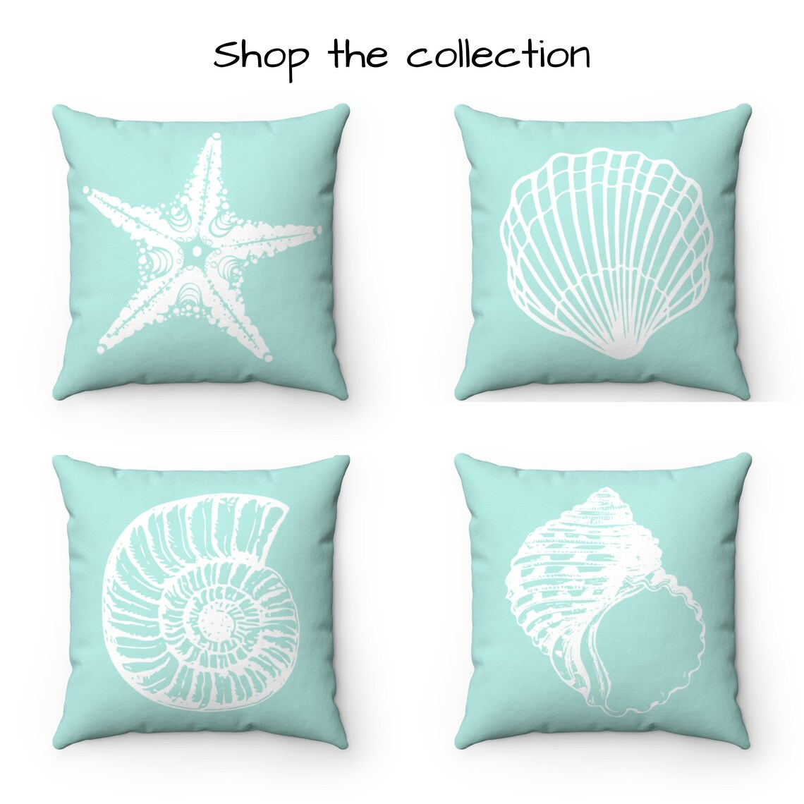 Aqua Blue Seashell Pillow Coastal Home Decor Square Pillow | Etsy