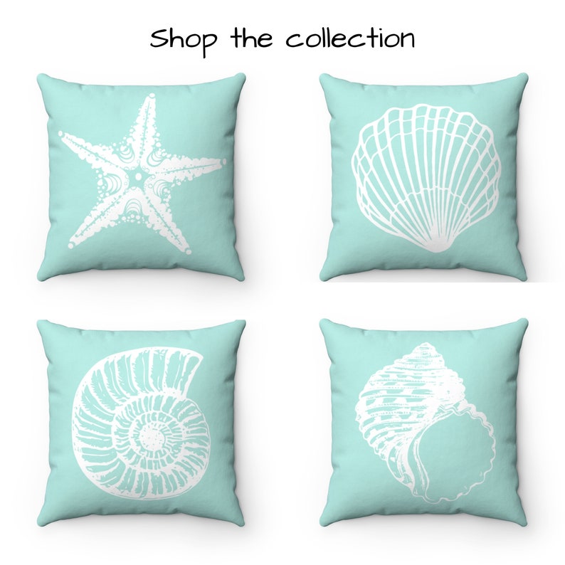 Aqua Blue Seashell Pillow Coastal Home Decor Square Pillow - Etsy