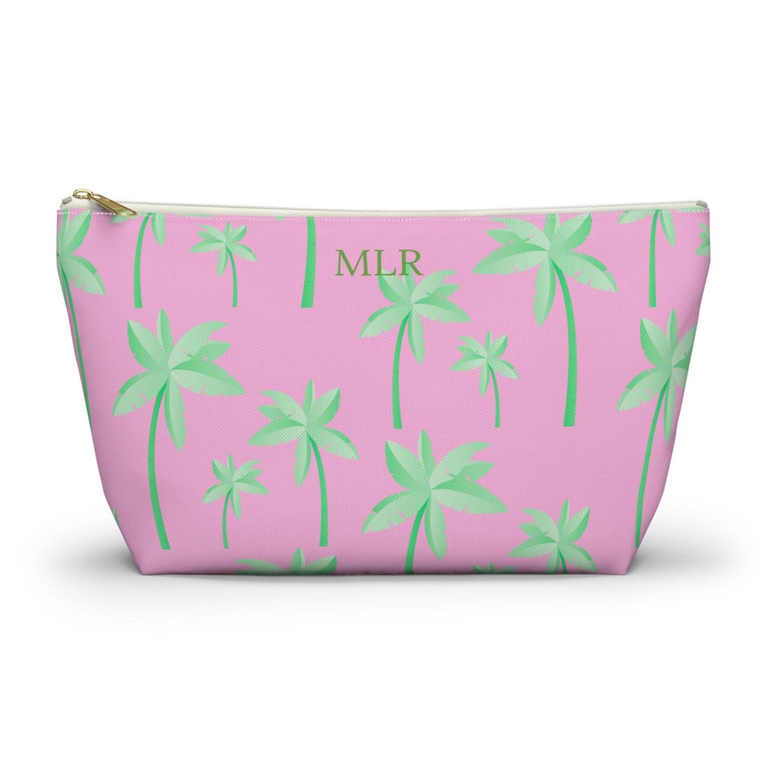 Green and Pink Palm Trees Personalized T Bottom Accessory Pouch ...
