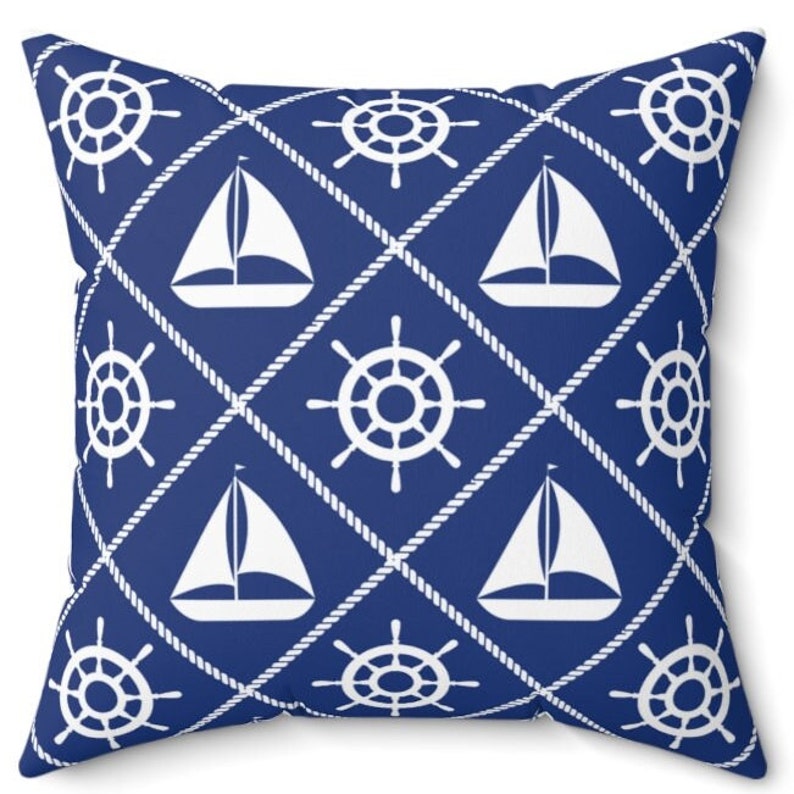 Sailboat & Ships Wheel Pillow and Cover. Coastal Home Decor. Available ...